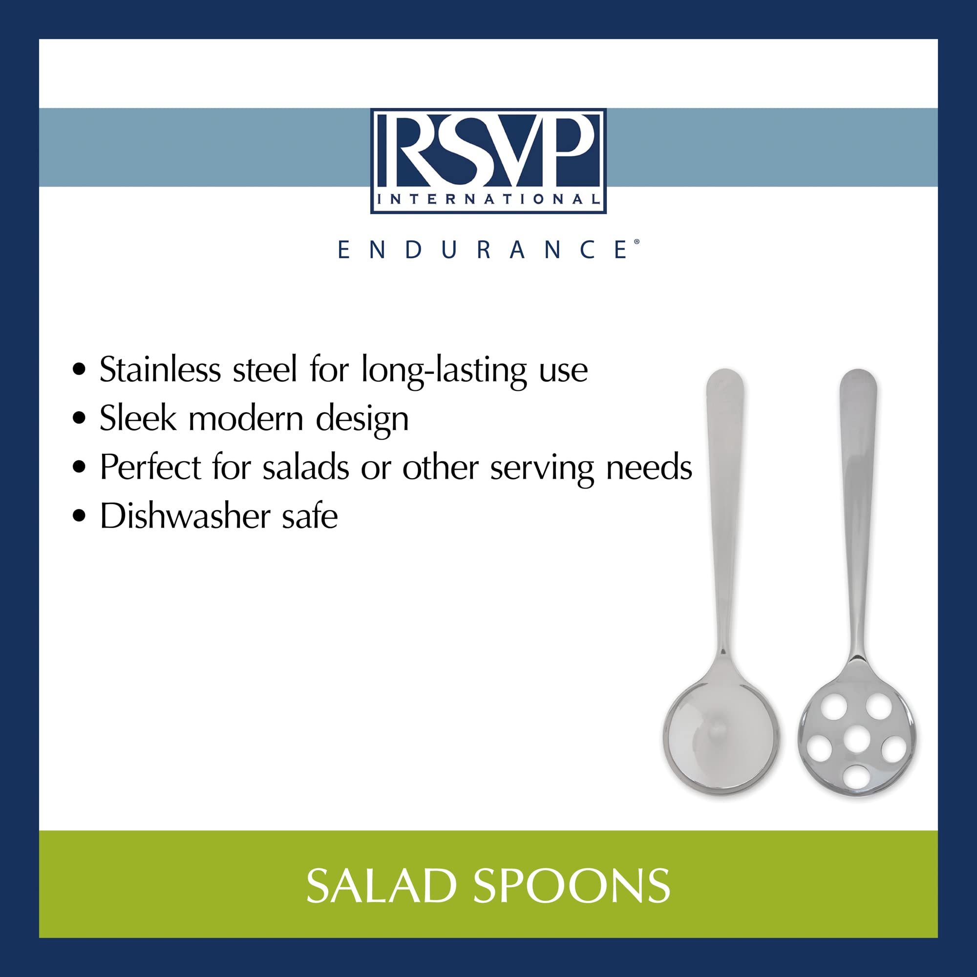 RSVP International Endurance Endurance Kitchen Collection Salad Serving Set, Dishwasher Safe, Set of 2, Stainless Steel