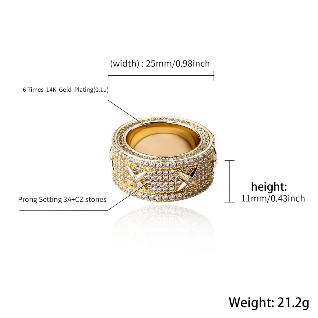 Tevemy 5A Square Crystal Zirconia Ring 18K or White Gold Plated Hip Hop Ring Diamond Men Ring