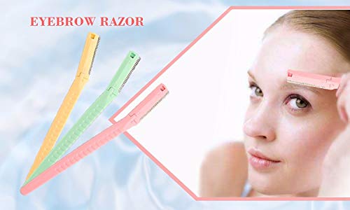 Multipurpose Facial Razor & Eyebrow Shaper With Fitted Cover/Straight Blade Style/Green Yellow Pink 3 Pack