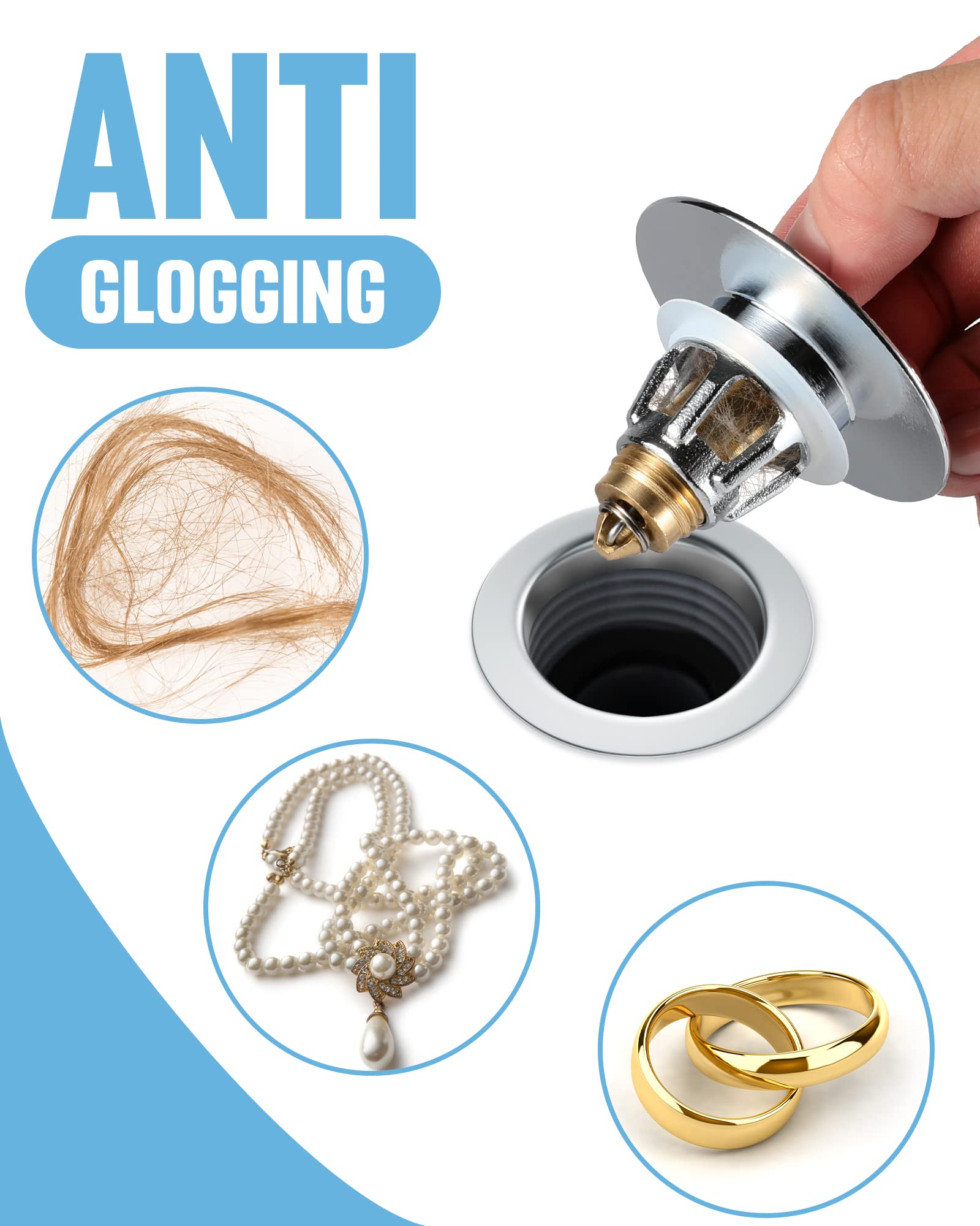 Tgosomt Bathroom Sink Stopper, Bathroom Sink Drain Strainer, Revolutionary Bathroom Accessories & Essentials (Chrome-Plated)