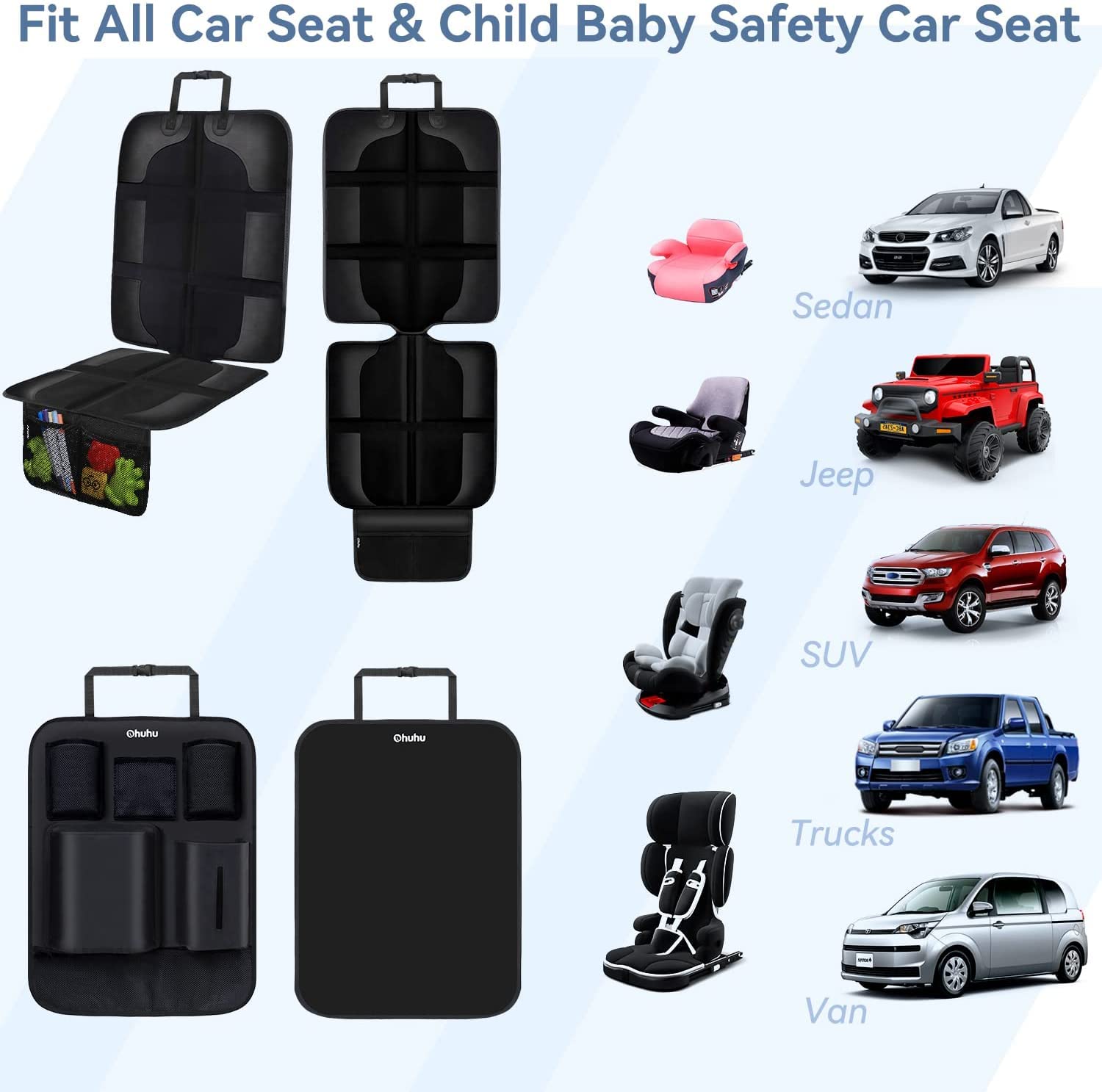Ohuhu Car Seat Protector and Kick Mat, Thickest Auto Seat Cover for Carseats and Kids Kick Mats with Backseat Organizer