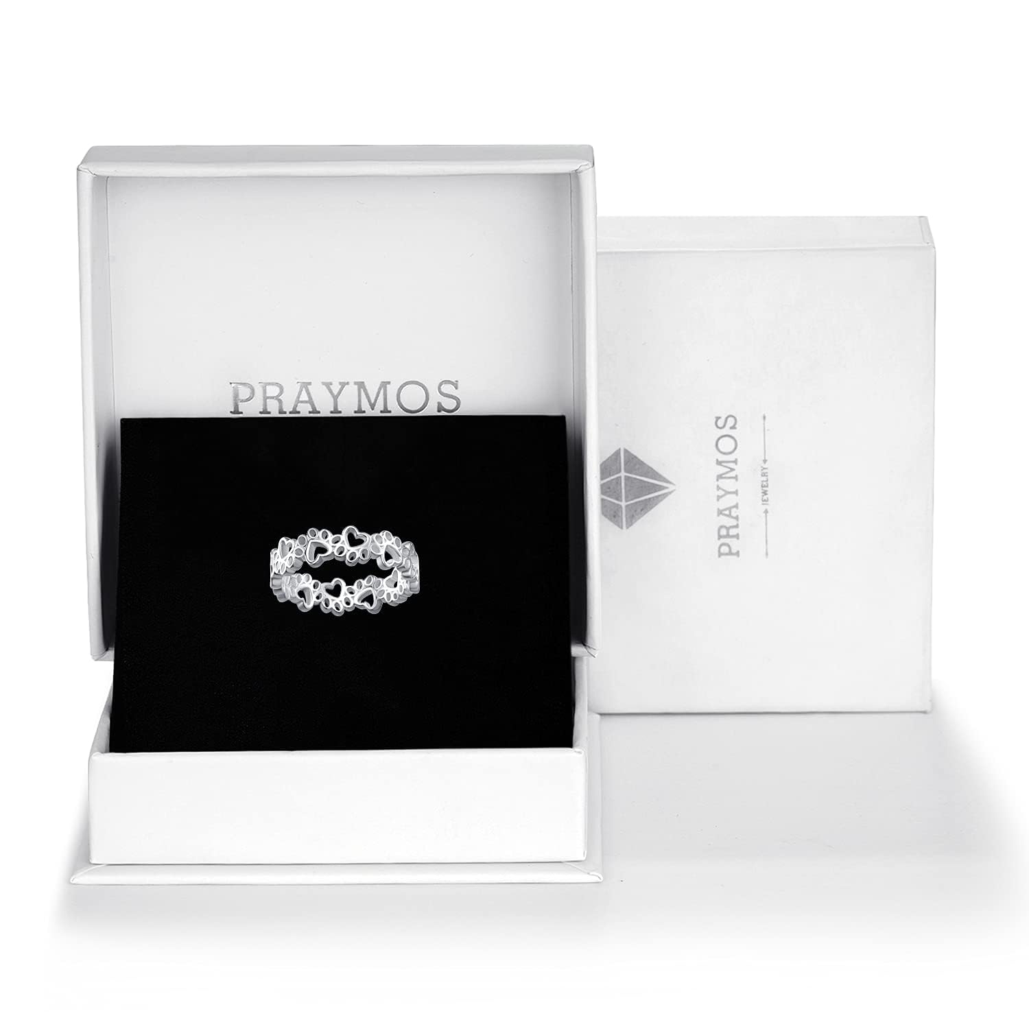 PRAYMOS Dog Paw Rings for Women S925 Sterling Silver Cute Cat Puppy Paw Print Ring Stackable Ring Pet Jewelry Gifts Size 5-11 (8)