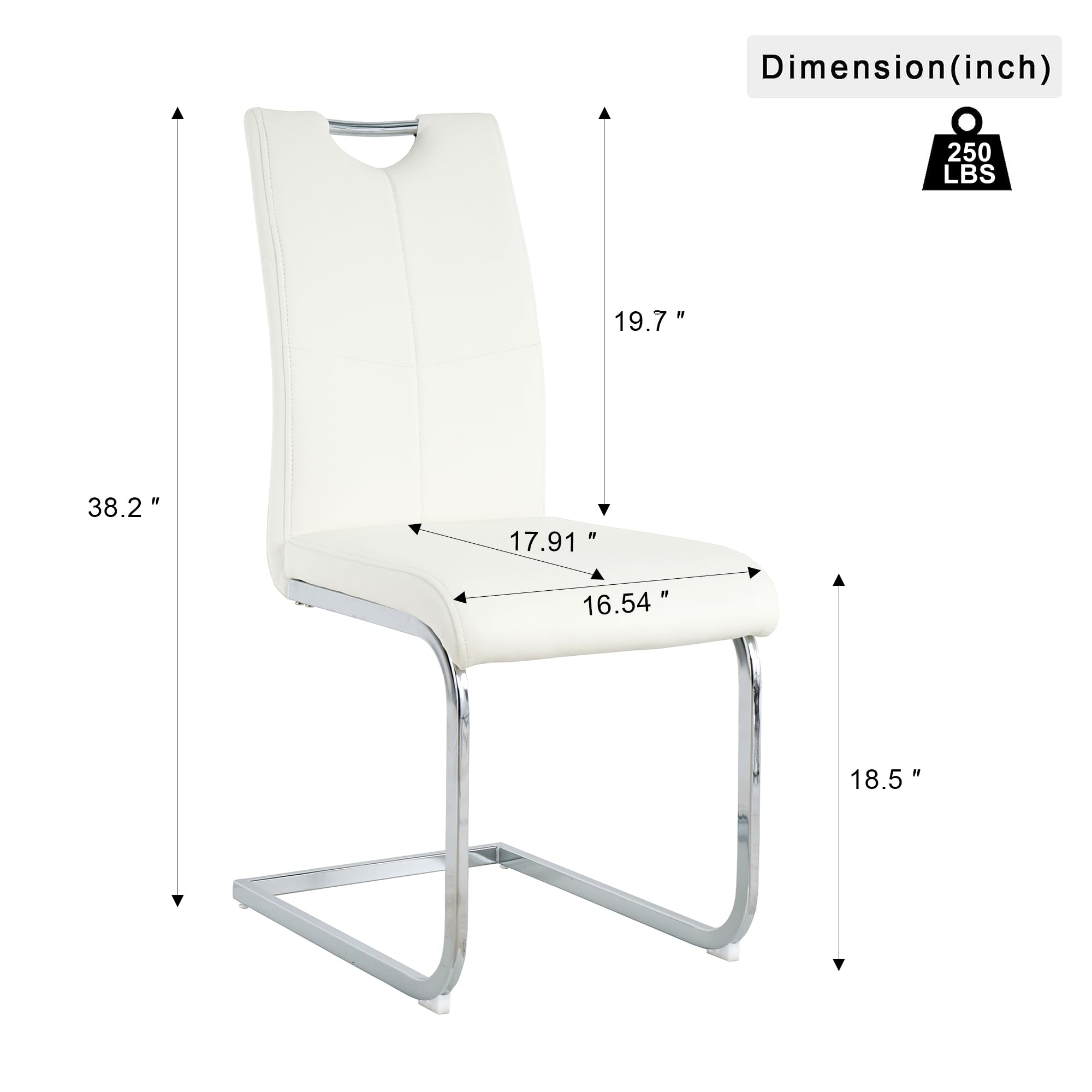 Modern Dining Chairs Set of 4 High Back Kitchen Chair with Stainless Legs 4 Piece PU Leather Chairs with Padded Seat for Dining Room Living Room Restaurant White