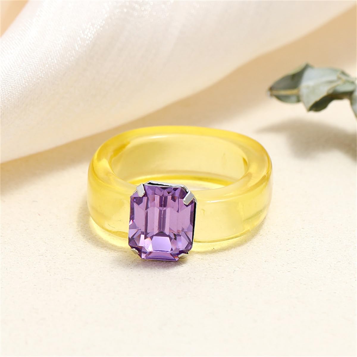 SEVENSTONE 9Pcs Resin Retro Acrylic Colorful Chunky Ring Cute Trendy Colorful Rhinestone Y2k Jewelry Plastic Resin Square Gem Stackable Chunky Rings for Women Set (multicolor-2)