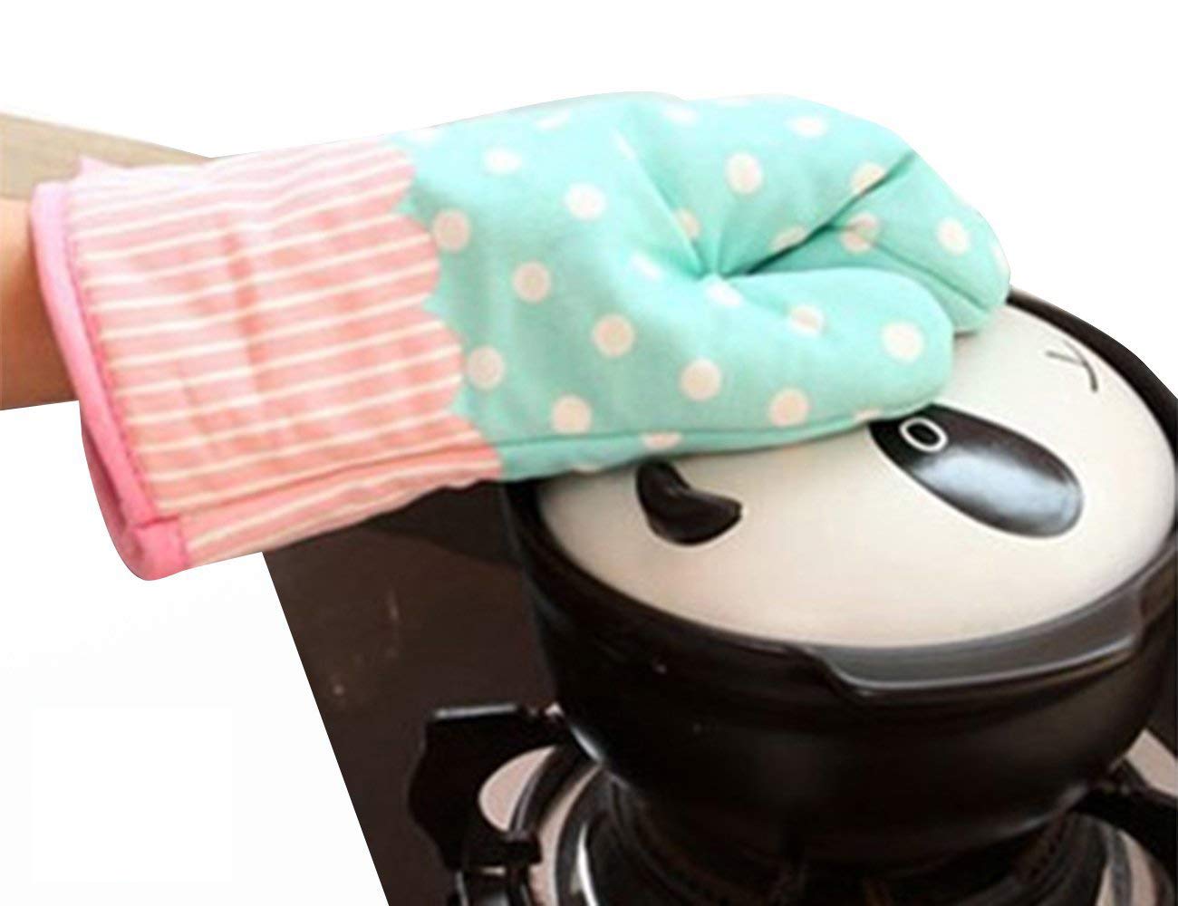 Set of Two Oven Mitts | Heat Resistant Cotton Kitchen Pot Holder [Decorative Kitchen Oven Mitt] Oven Glove | Kitchen Mitts (Dotted Blue)