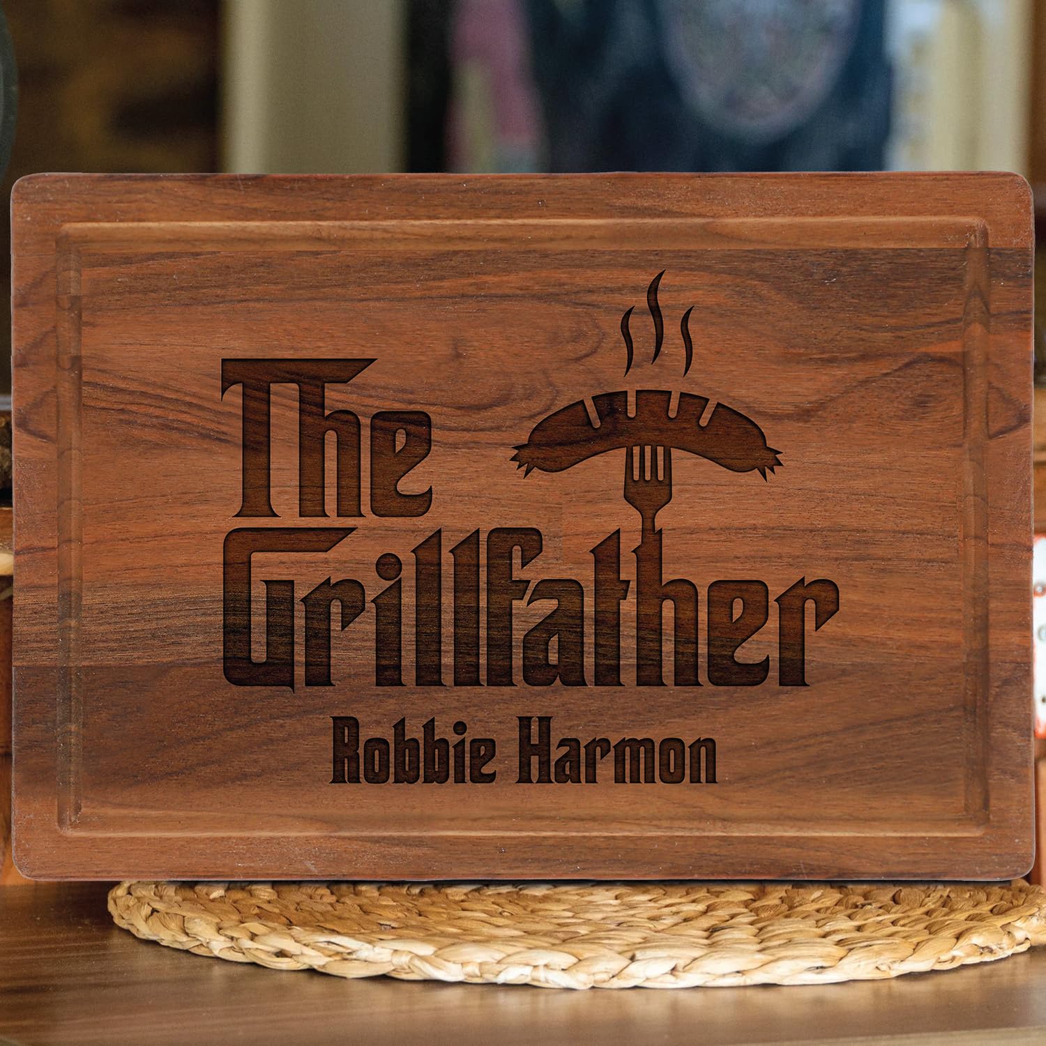 The Grillfather Wood Cutting Board, Christmas Gift Idea, BBQ Gift, Personalized Gift for Men, Dad, Grandpa, Custom Engraved Cutting Board, Father's or Grandpa's Birthday Gift, Grill Master