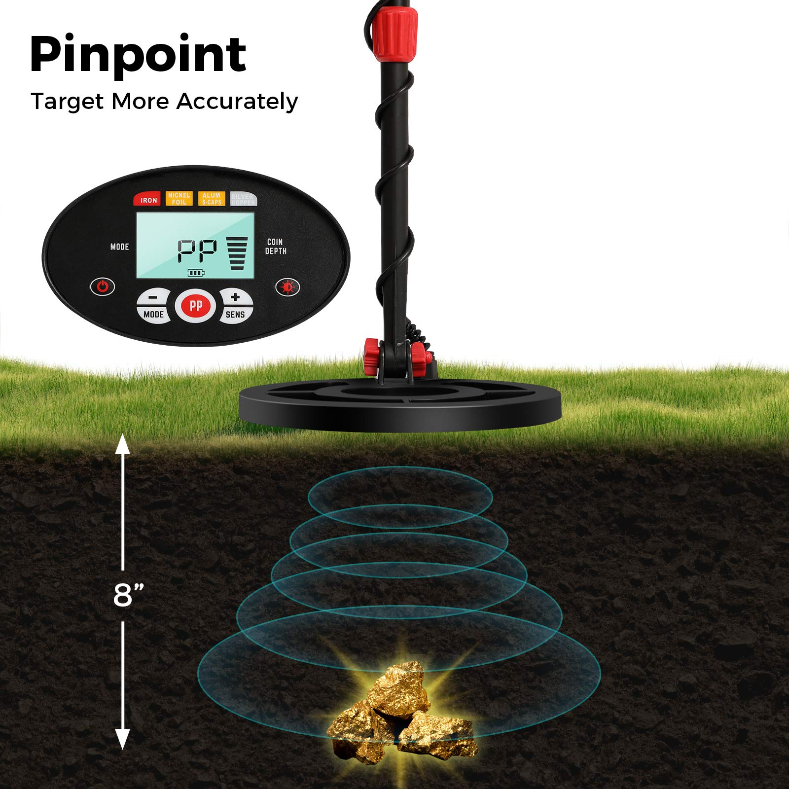 Metal Detectors for Adults & Kids with Pinpoint Function, All Metal & 3 DISC Modes, 3 Audio Tone, Carrying Bag, Back-Lit LCD Display, Waterproof Coil, SENS and Stem Adjustble(41.3"-47.6"), AVID POWER