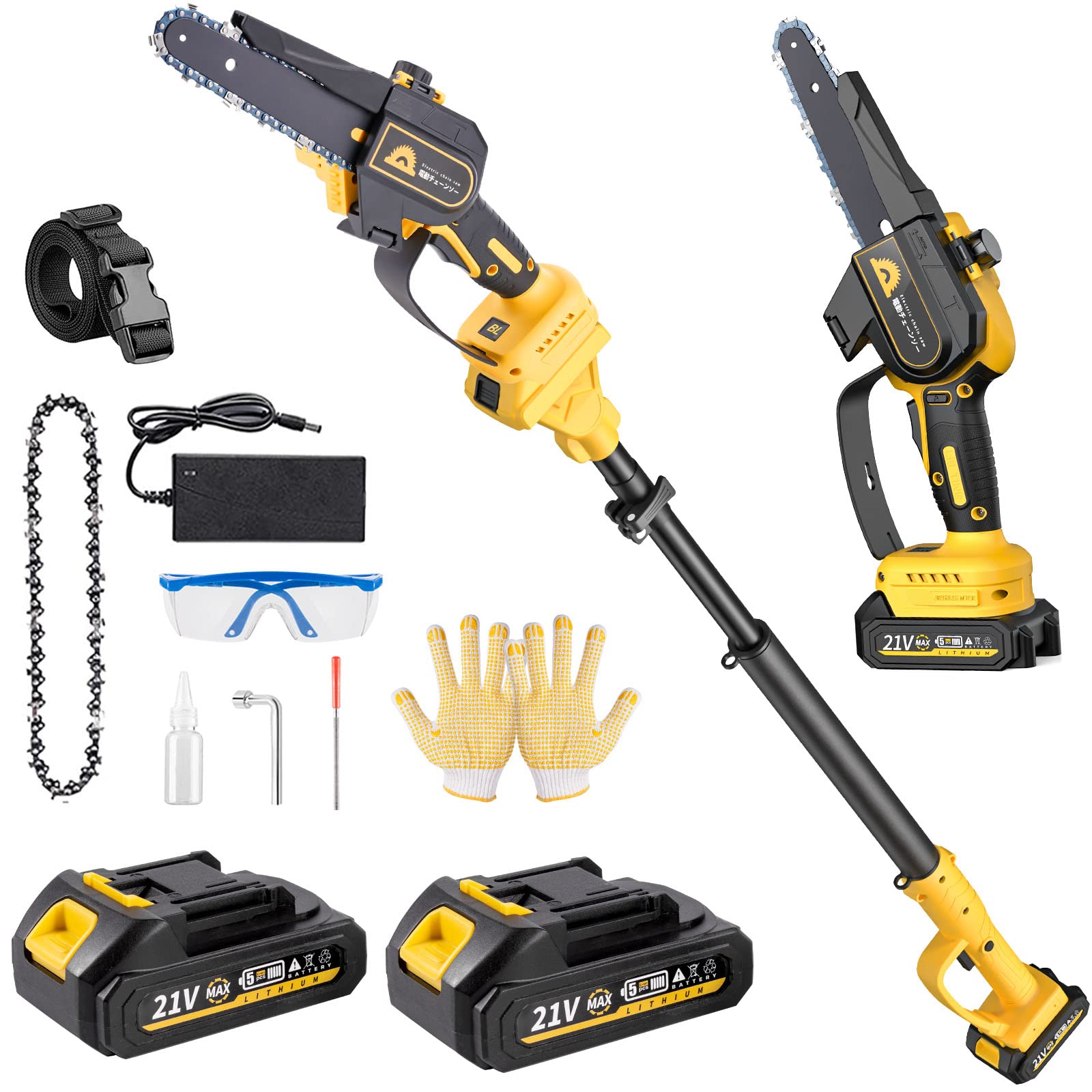 OICGOO Mini Chainsaw Cordless, Handheld Mini Chainsaw Battery Powered with 2 Batteries 2 Chains, Small Portable Electric Chainsaw for Tree Pruning Branch Wood Cutting (Black)