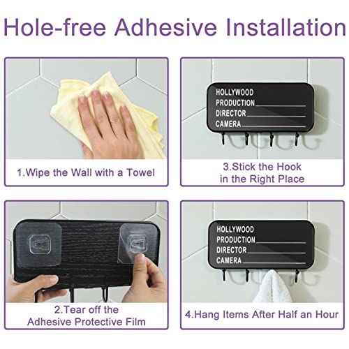 MUOOUM Key Holder for Wall Self Adhesive for Wall No Damage Key Rack for Wall with 4 Key Hooks,Movie Cinema Lapper Board