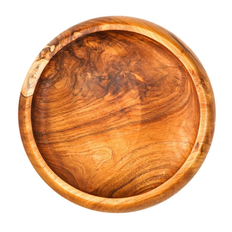 Rainforest Bowls 11" Rounded Javanese Teak Wood Salad Serving Bowl- Perfect for Everyday Use, Hot & Cold Friendly, Ultra-Durable- Exclusive Luxury Custom Design Handcrafted by Indonesian Artisans