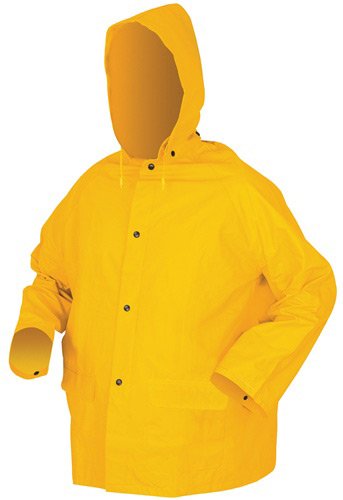 MCR Safety 2403XL Classic Plus PVC/Polyester 3-Piece Corduroy Collar Rain Suit with Detachable Hood and Bibpant, Yellow, X-Large