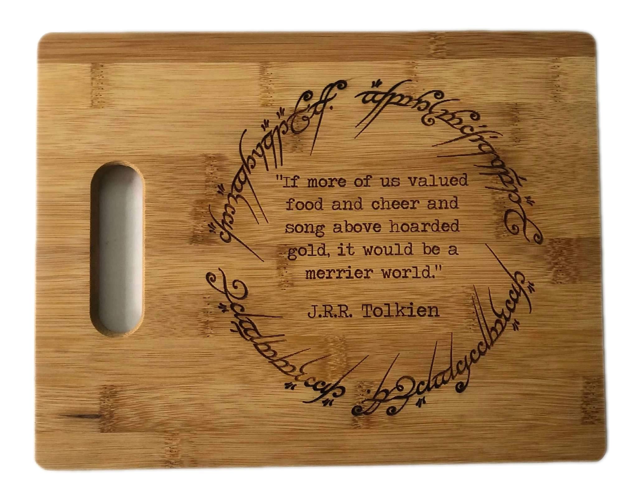 THE RING Engraved Wooden Bamboo Cutting Board Kitchen Gift Lord Of the Rings Inspired Tolkien Quote Charcuterie Tray