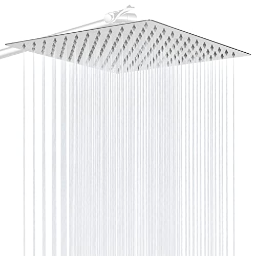 TOOGOU Modern Rain Shower Head, 12 inch, High Pressure, Stainless Steel, Self-Cleaning Nozzle, Easy Install, 1 Setting, Polished Finish