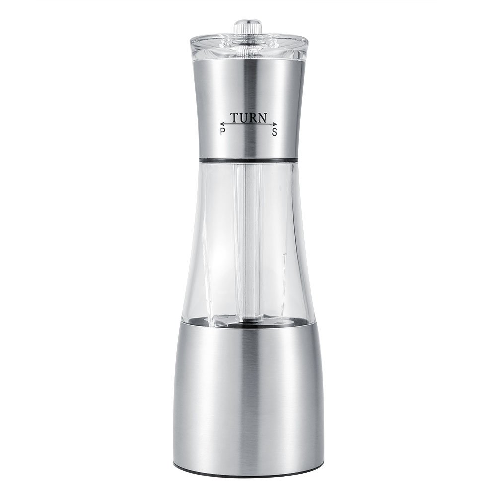 Salt and Pepper Grinder Set, Refillable Stainless Steel Combo Shakers With Adjustable Coarse Mills, 2 in 1 Manual Stainless Steel Salt Pepper Mill Herb Spice Grinder