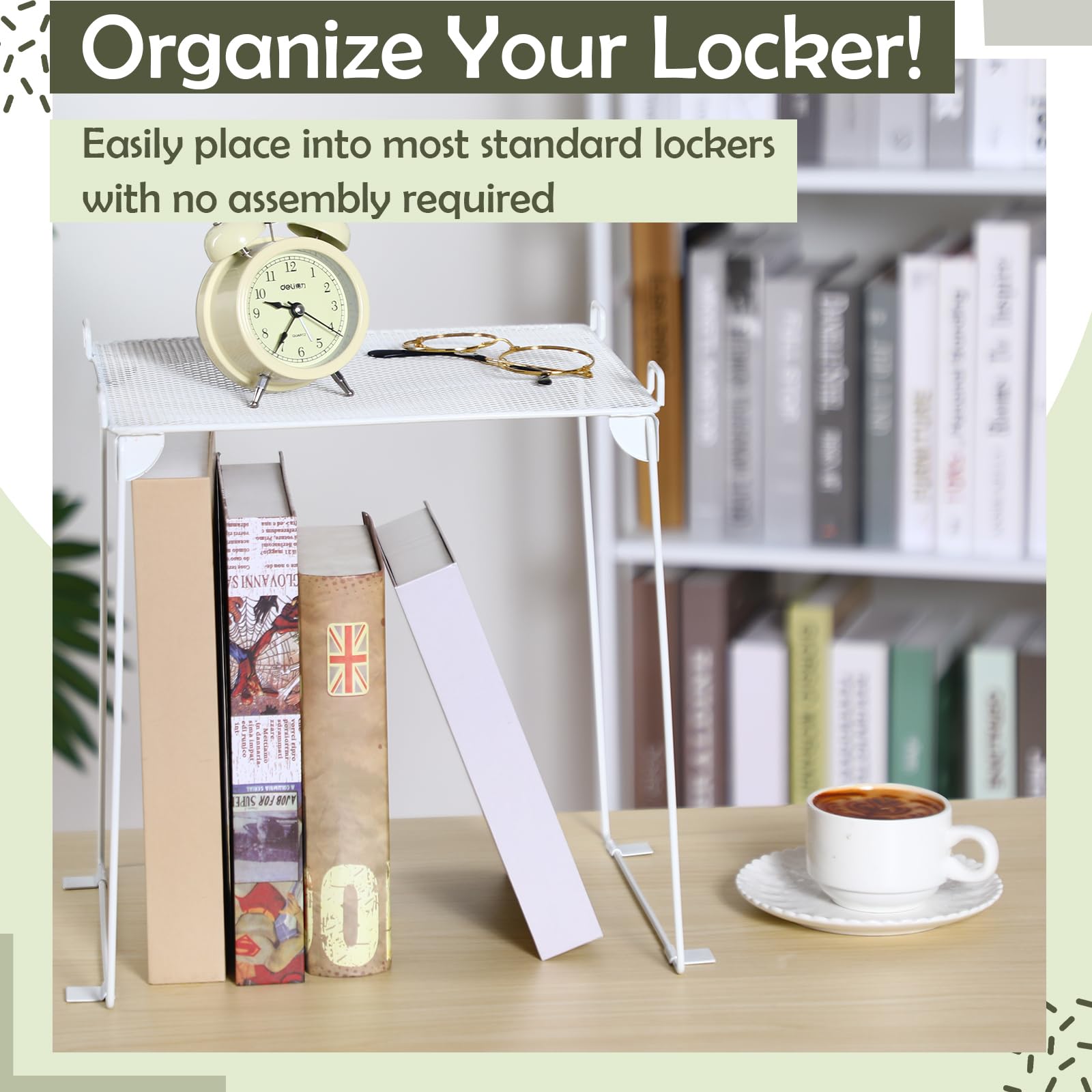 Panelee Locker Shelf for School Collapsible Locker Organizer Stackable Metal Locker Organization Gym Locker Accessories for Standard Size Locker Work Kitchen Office Bathroom (White, Single Layer)