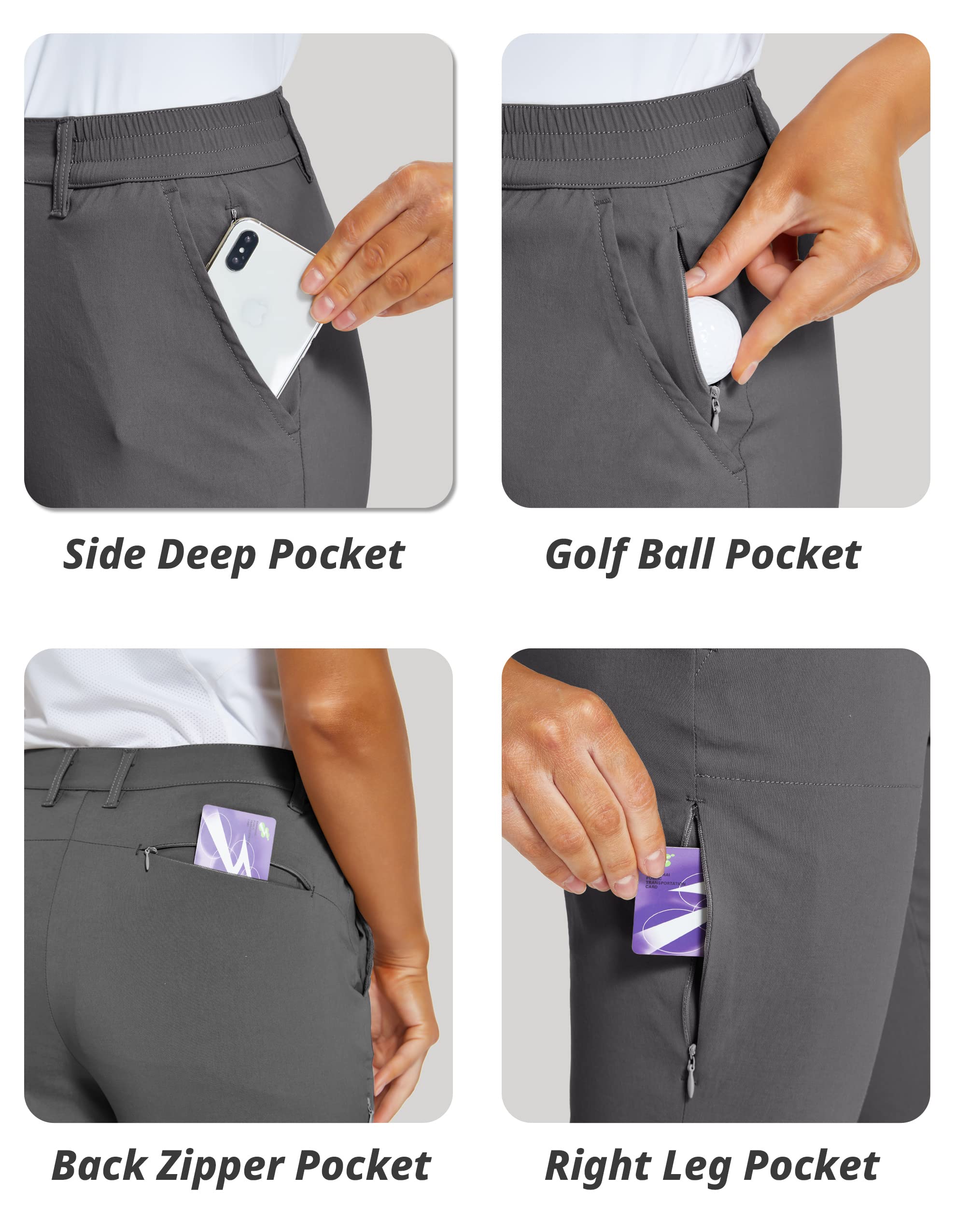 SPECIALMAGIC Women's Golf Pants Stretch Lightweight Casual Quick Dry Water Resistant Hiking Pants with Zipper Pocket New Grey M