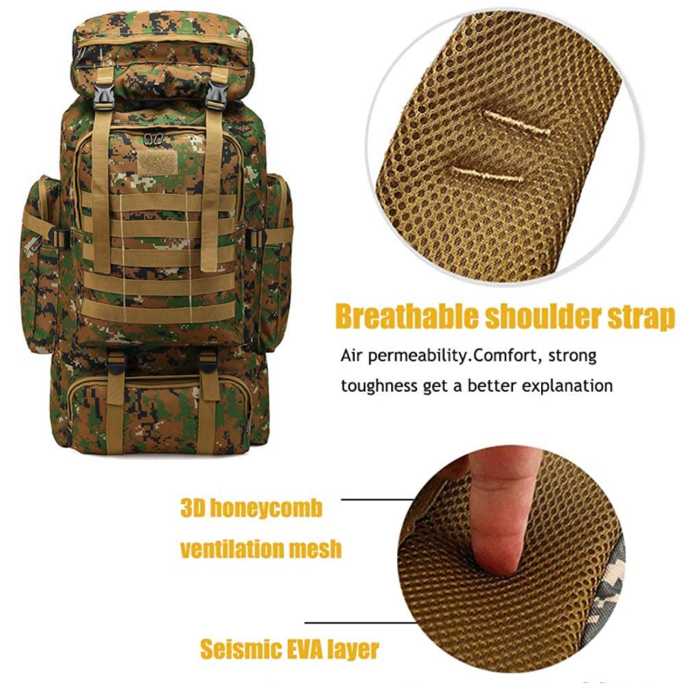 ÖSSZEFUT 70L 80L Tactical Backpack Waterproof For Men Hiking Camping Military Backpacking Backpack Tactical Rucksack Travel Hunting Survival Waterproof Large Backpack (Camouflage)