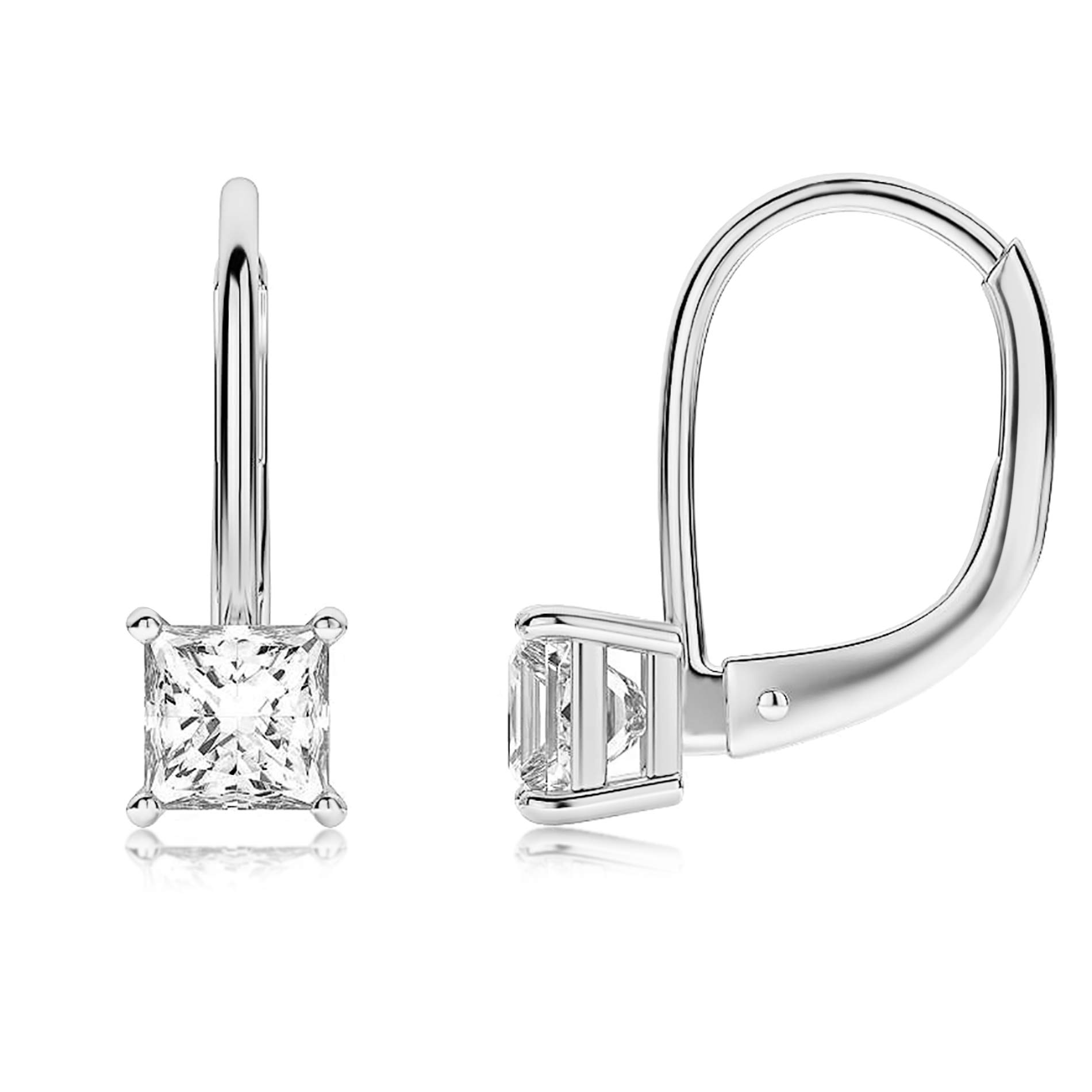 Mia Sarine Square Princess Cut Cubic Zirconia Drop Dangle Leverback Bridal Earrings for Women in Rhodium Plated Brass