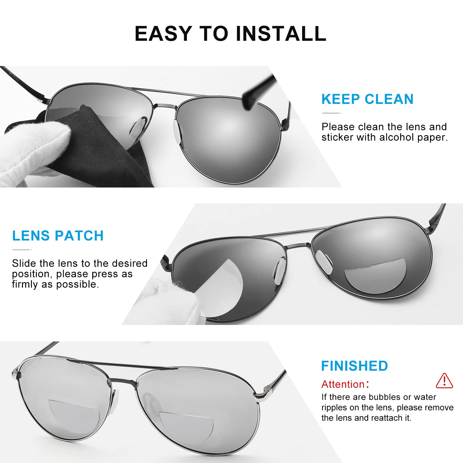 OKH 1 Pack Stick-on Bifocal Lenses, Convert Sunglasses, Goggles, or Glasses into Magnified Readers, Reusable, No Water Needed(+3.0)