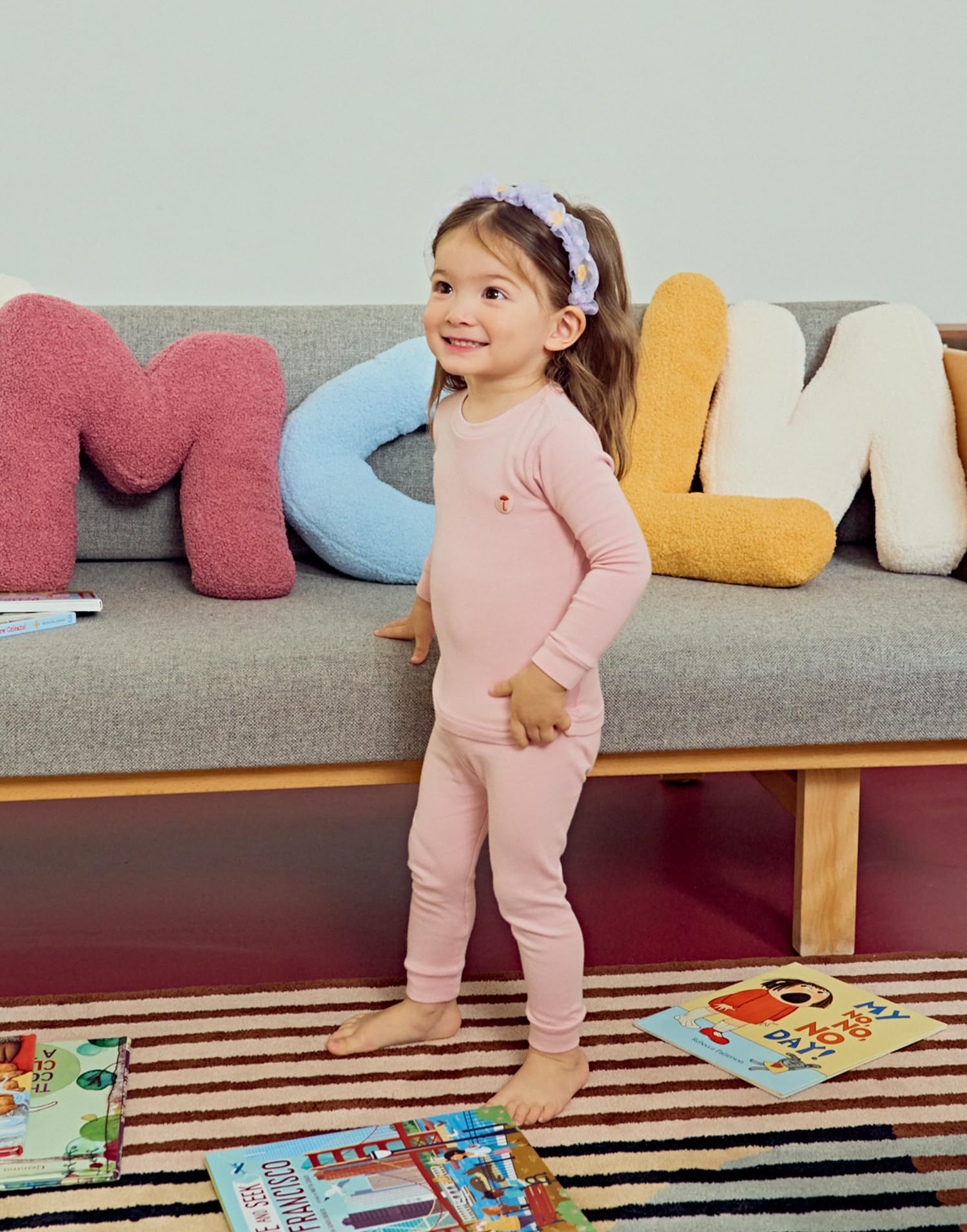 moimoln Solid Soft Cotton Modal Baby Toddler Boys Girls Snug fit Pjs Pajama Long Sleepwear Light Pink 12-18m