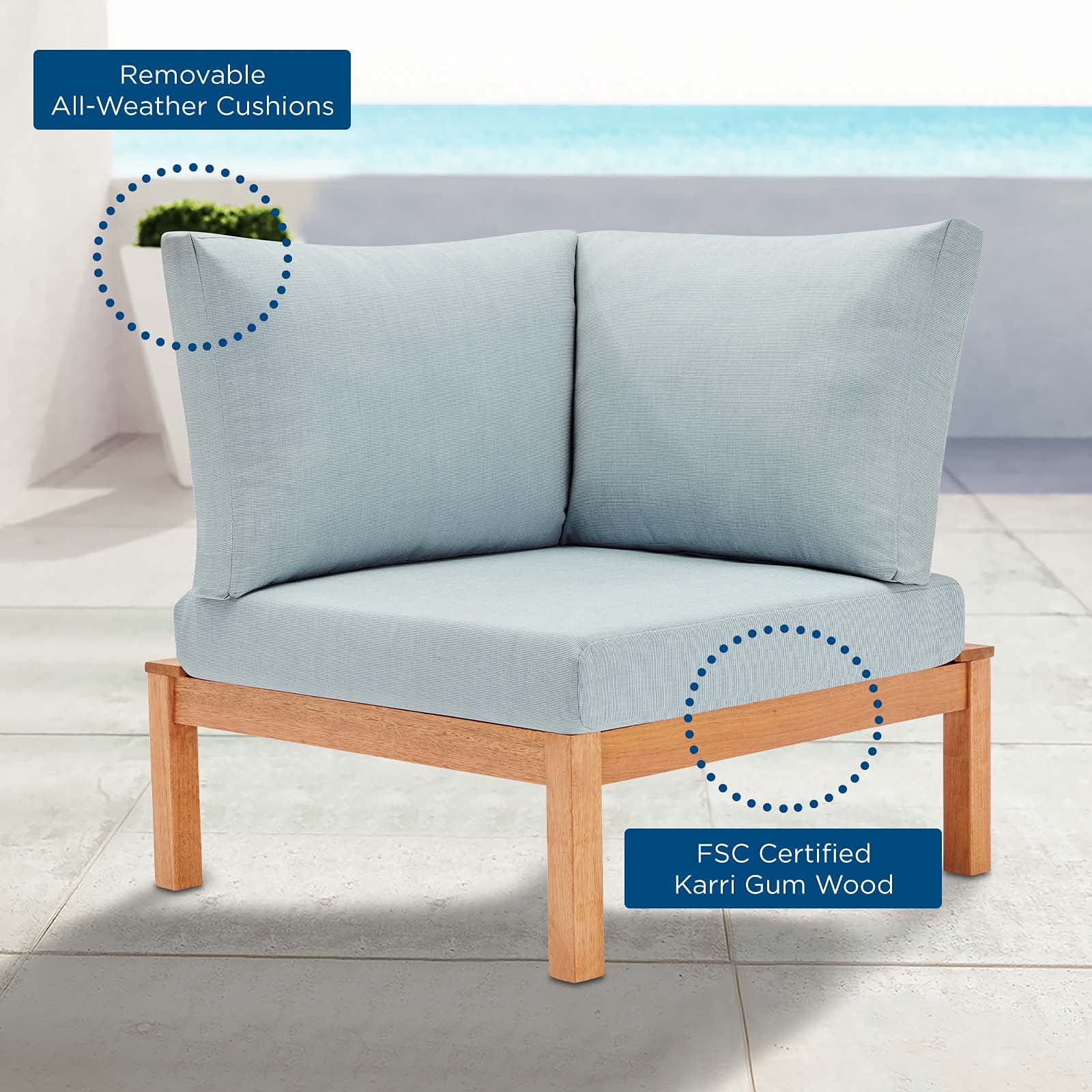 Modway EEI-3694-NAT-LBU Freeport Corner Chair, Natural Light Blue