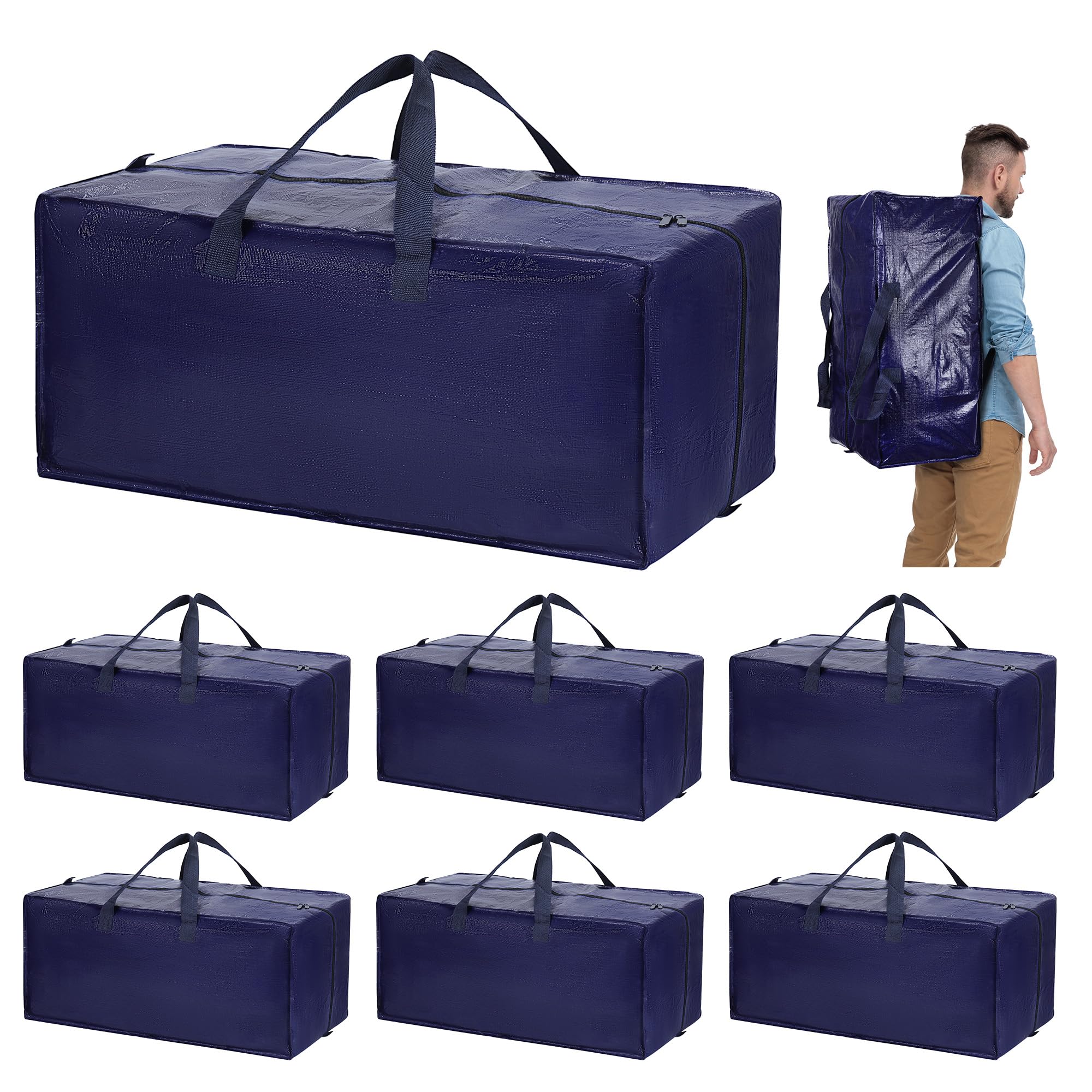 Moving Bags Heavy Duty Extra Large - 7 Pack Moving Boxes Storage Totes with Zippers & Backpack Straps Strong Handles, Clothes Storage Containers for Space Saving Moving Storage, Navy Blue