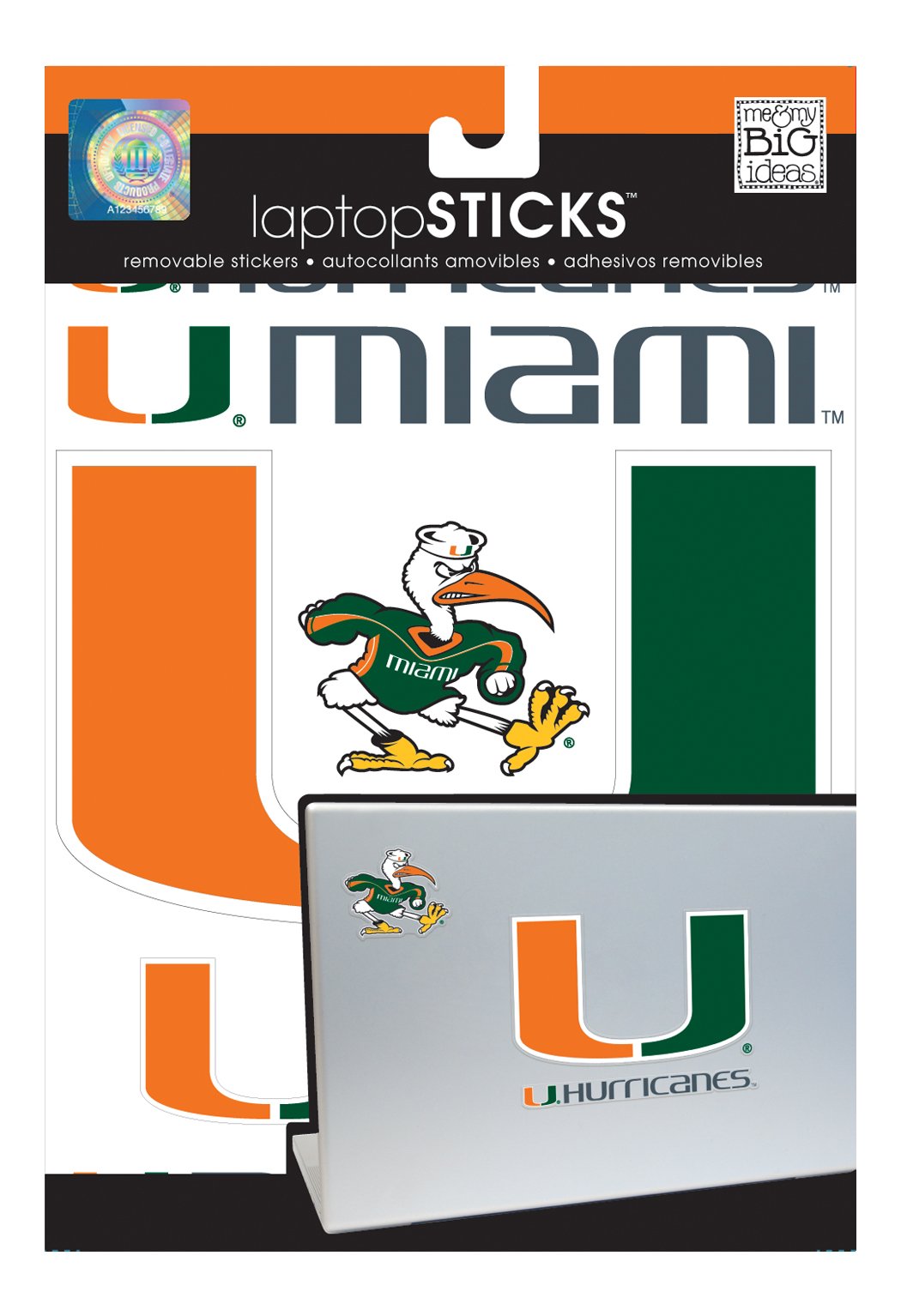me & my BIG ideas laptopSTICKS Removable Laptop Stickers, Miami Hurricanes