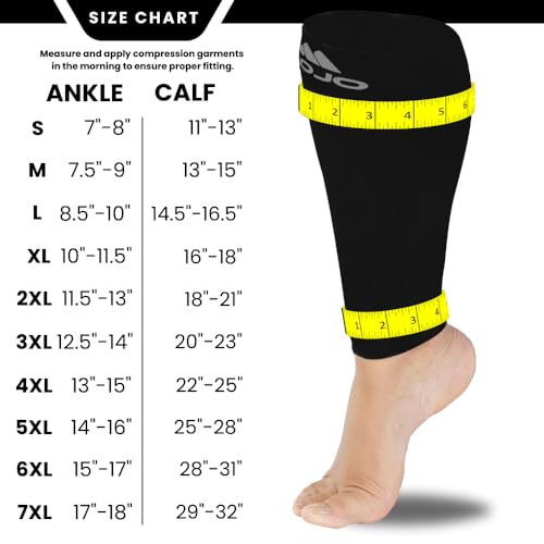 Mojo Compression Socks - Extra Wide 4XL Plus Size Compression Sleeves for Swollen Calves - Footless Compression Socks for Men and Women, Black, 20-30 mmHg - 1 Pair