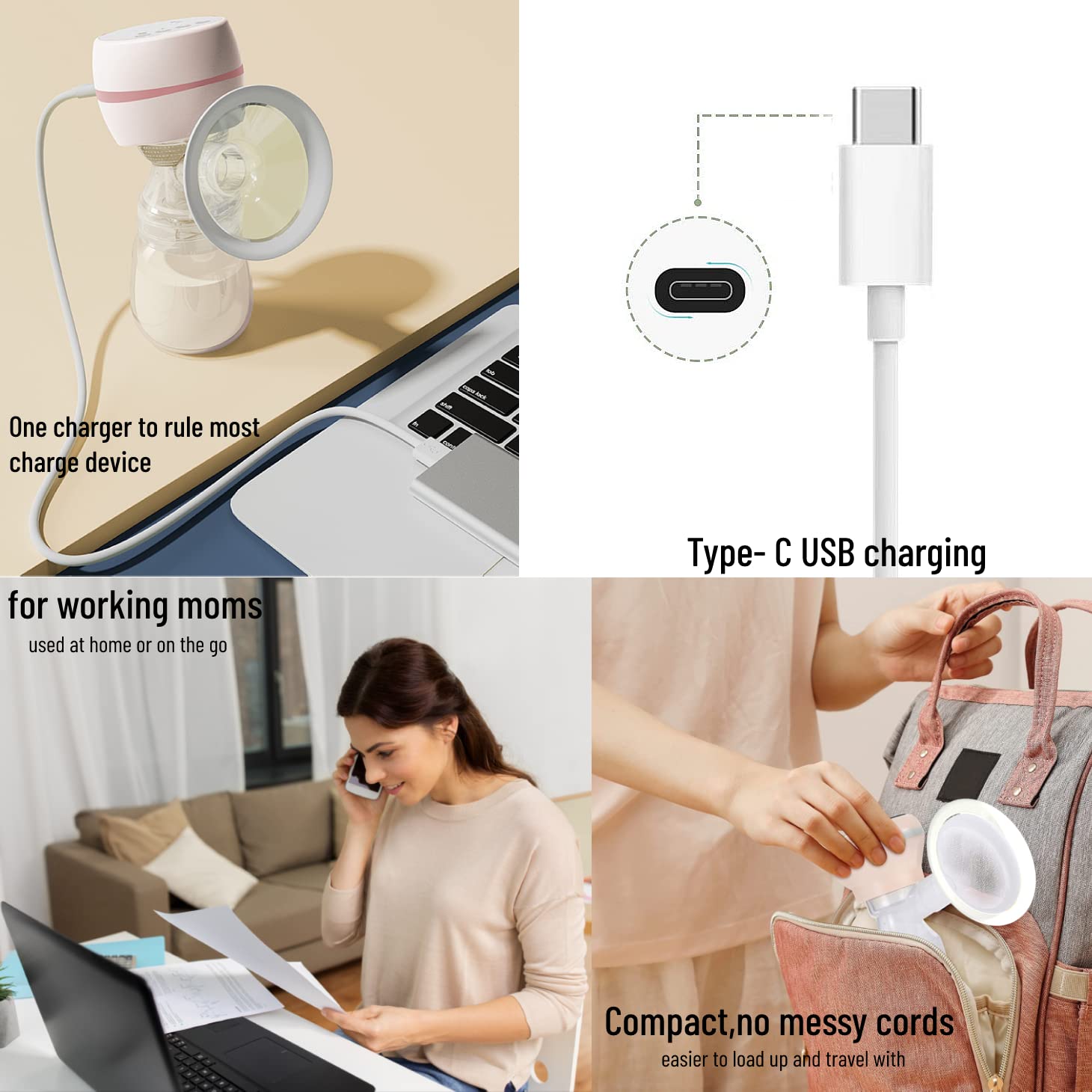 Portable Electric Breast Pump, Integrated Breast Pump with 2 Modes & 9 Levels, LED Display, Smart Touch, Low Noise, Memory Function, Type-C USB Charge, Pain Free Breast Pumps, 27mm Flange (Blue)