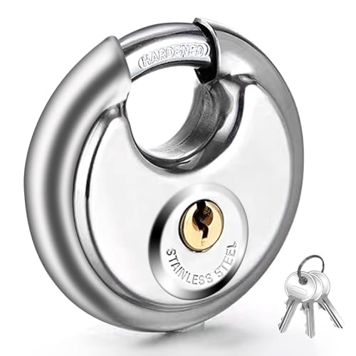 Vervida Keyed Padlock Stainless Steel Disc Lock with 3 Keys, 3/8 Inch Shackle 70mm, Heavy Duty Lock Outdoor Waterproof Storage Lock for Warehouse, Garage, Storage Locker, and Outdoors (1 Pack)