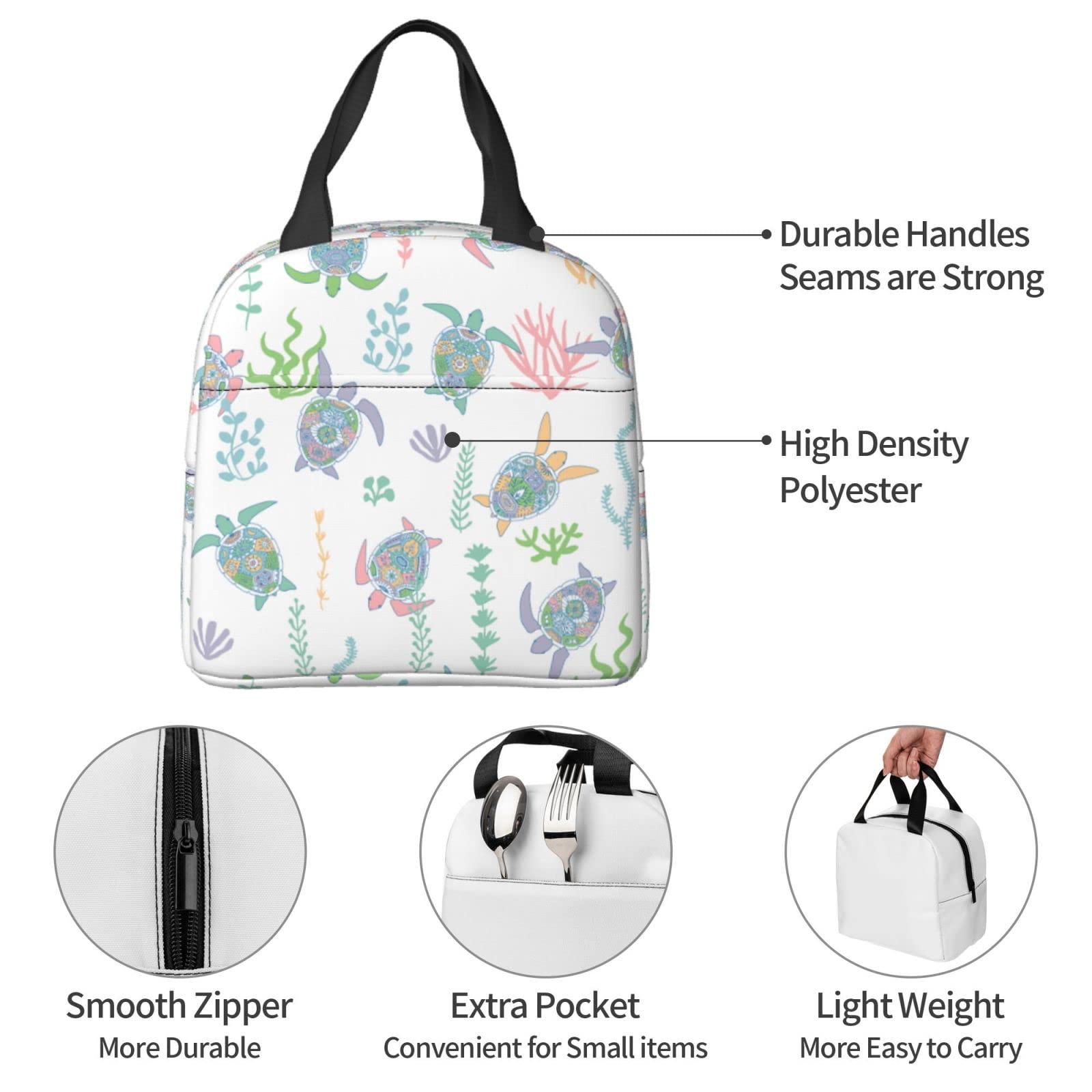 Ucsaxue Cute Sea Turtle Lunch Box Reusable Lunch Bag Work Bento Cooler Reusable Tote Picnic Boxes Insulated Container For Women Men Home School Office Outdoor Use