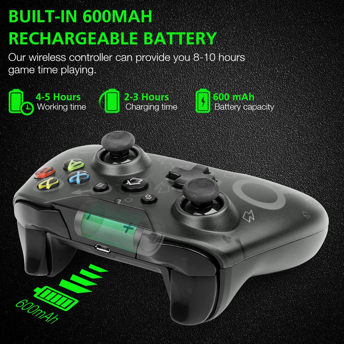 Oussirro Controller for Xbox One, 2.4GHZ Wireless Game Controller Joystick Gamepad Remote for X-Box One/P3/PC Windows 7/8/10, Dual Vibration Gaming Joypad (Black)