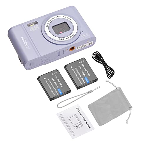 mewmewcat Mini Digital cameraPortable Digital Camera 48MP 4K 2.8-inch IPS Screen 16X Zoom Self-Timer 128GB Extended Memory Face Detection-Shaking with 2pcs Batteries Hand Strap Carry Pouch