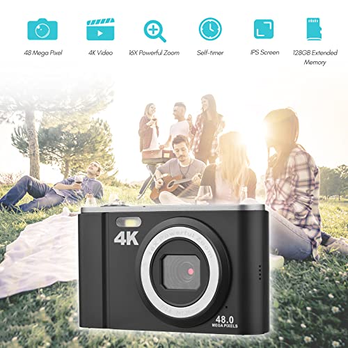 mewmewcat Mini Digital cameraPortable Digital Camera 48MP 4K 2.8-inch IPS Screen 16X Zoom Self-Timer 128GB Extended Memory Face Detection-Shaking with 2pcs Batteries Hand Strap Carry Pouch