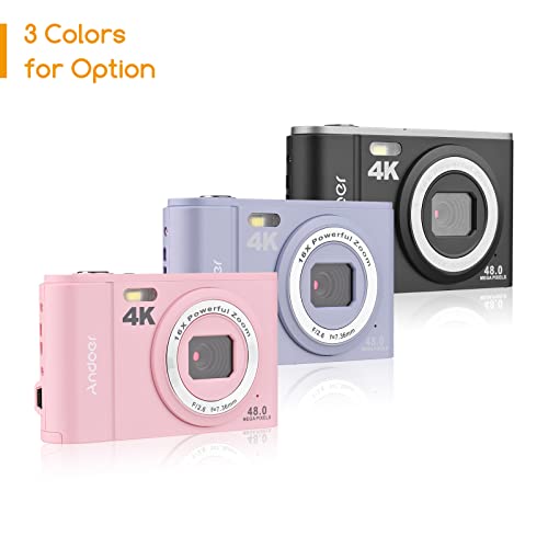 mewmewcat Mini Digital cameraPortable Digital Camera 48MP 4K 2.8-inch IPS Screen 16X Zoom Self-Timer 128GB Extended Memory Face Detection-Shaking with 2pcs Batteries Hand Strap Carry Pouch