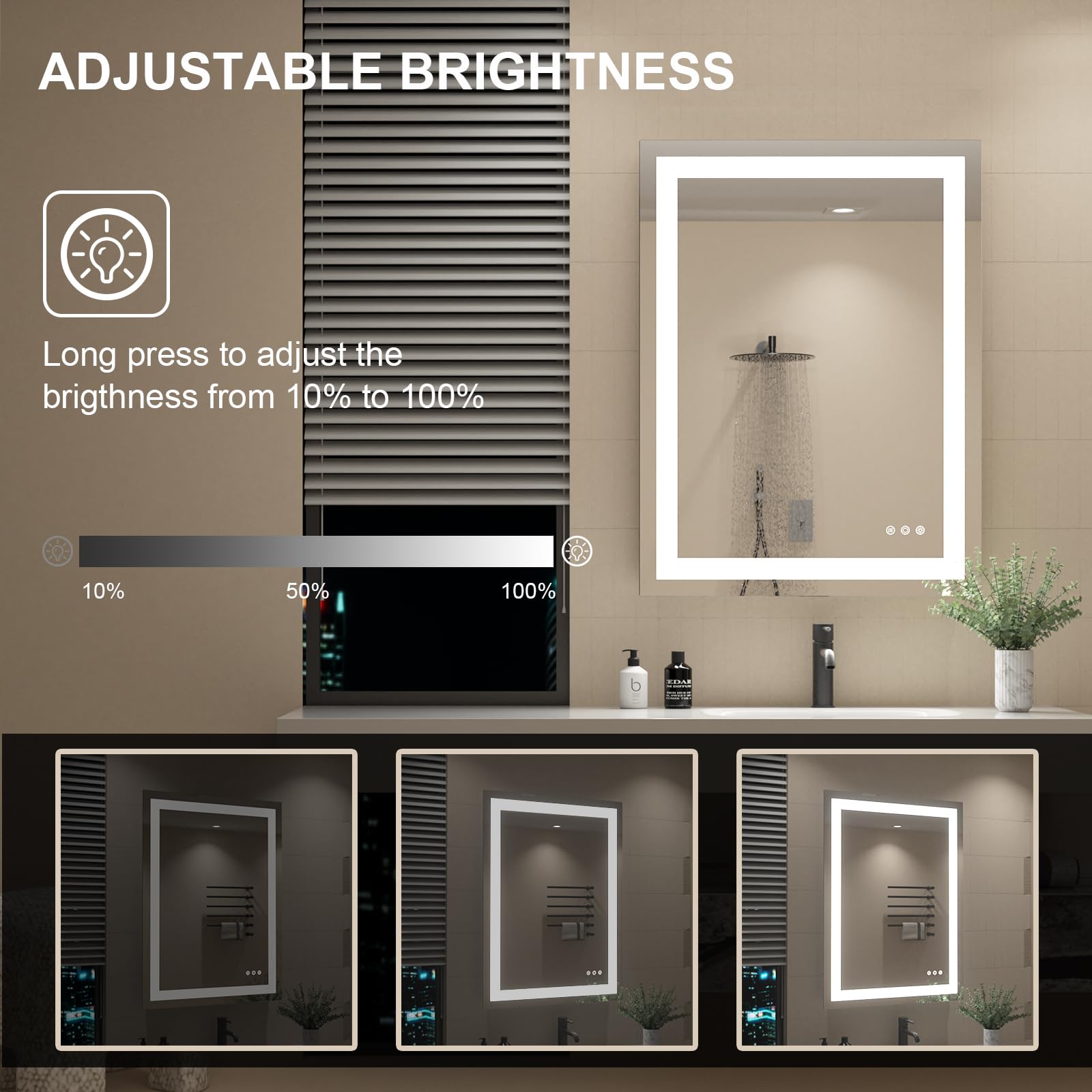 Modlicht 36" x24β LED Bathroom Mirror, Dimmable LED Mirror for Bathroom, Adjustable Warm/Natural/Cold Light, Memory Function, IP54, Lighted Bathroom Mirror with Smart Touch Button, Home Decor