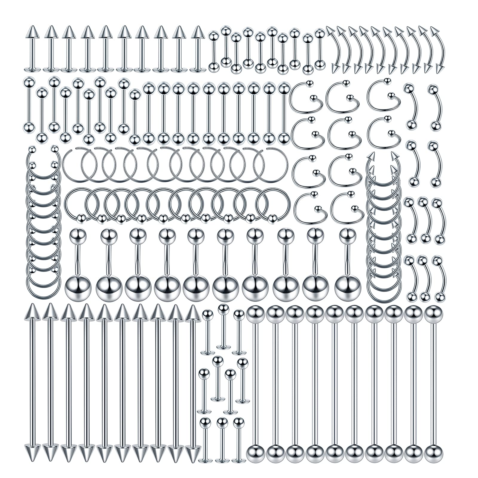 Xpircn Piercing Kit Jewelry 14G 16G 20G Stainless Steel Body Piercing Jewelry, Mixed Piercing Needles