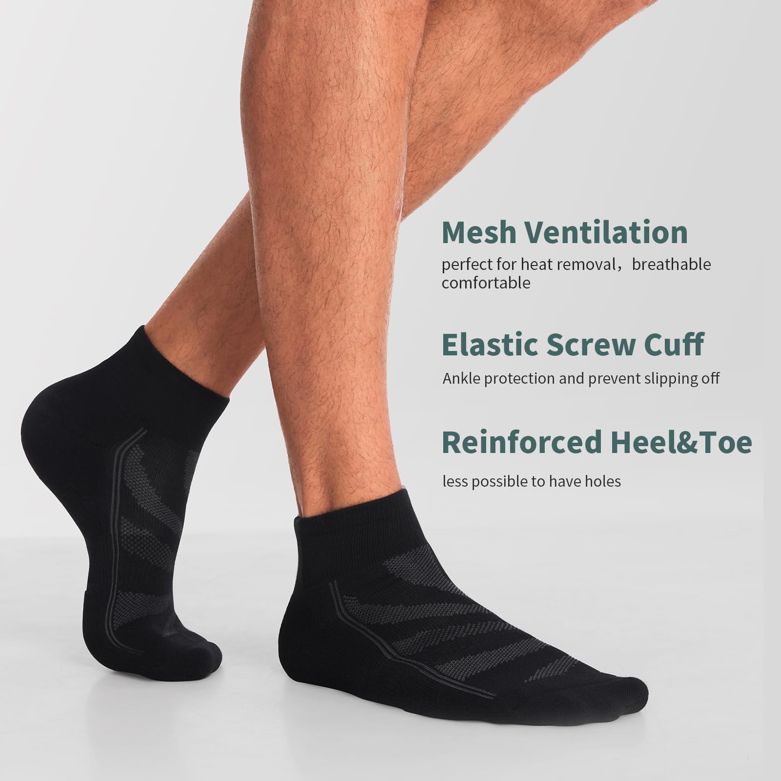 Lapulas Mens Ankle Socks 6 Pack, Black Quarter Socks with Cushion for Running Athletic Sport 13-15