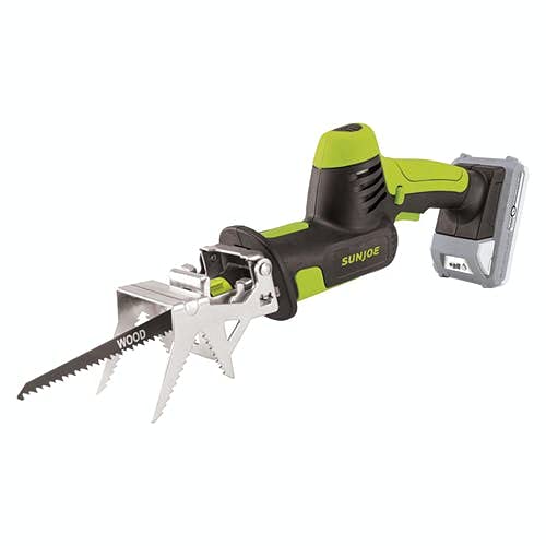Sun Joe 24V-MPSWVG-LTE-SJG 24-Volt IONMAX Cordless All-Purpose Reciprocating Saw Kit, W/ 2.0-Ah Battery + Charger, 4-Cutting Blades, For Wood & Metal