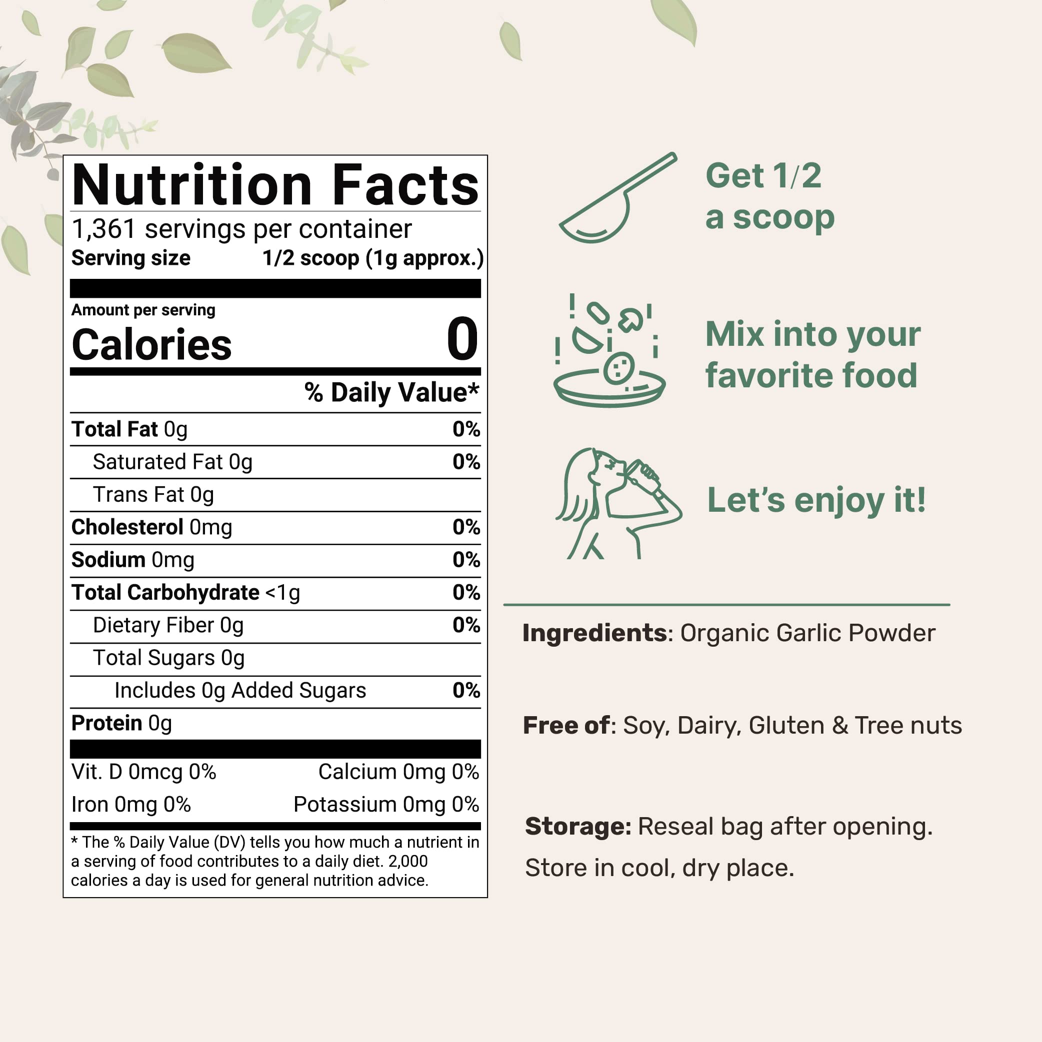 Organic Garlic Powder, 3lbs | Premium Source from Harvested Raw Allium Sativum Bulb |Culinary Grade | Great for Seasonings, Meats & Vegetables | Additive Free, Non-GMO, Bulk Supply