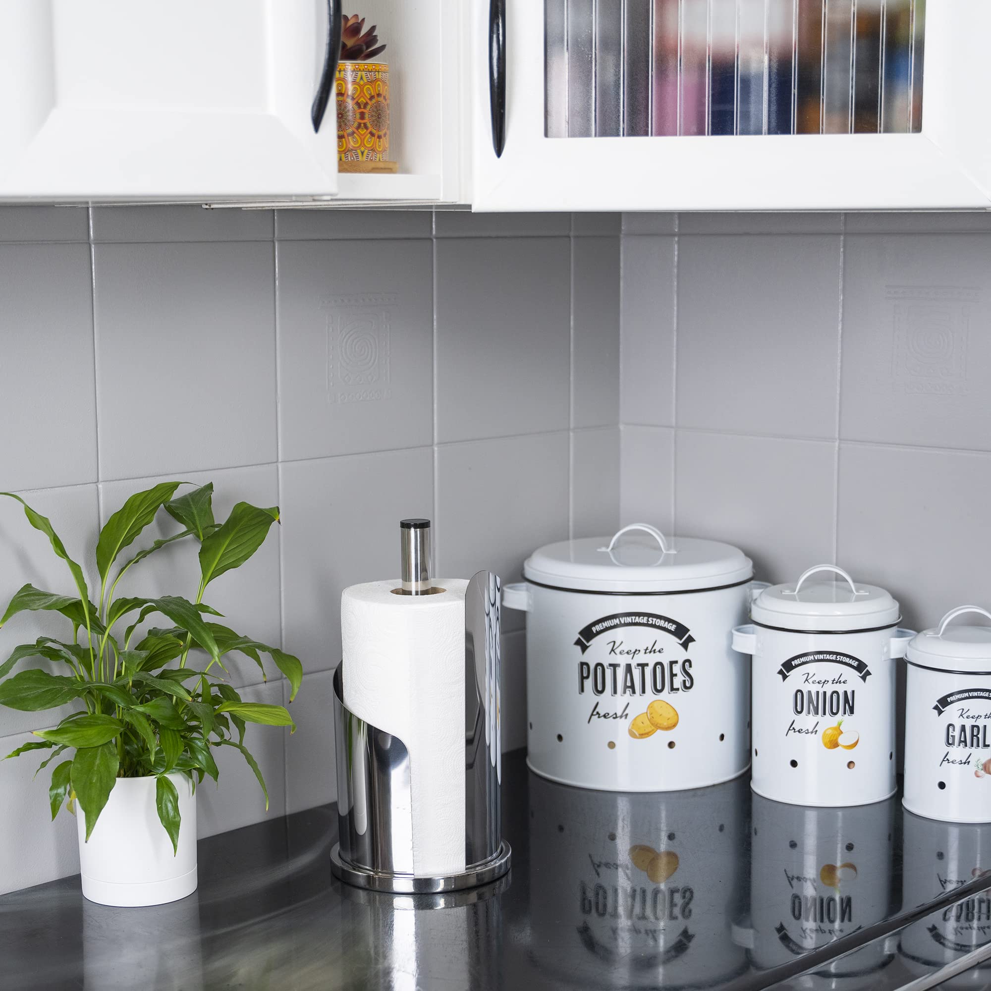 Paper Towel -Toilet Holder Milena Stainless Steel- Silver Spiral Design for Kitchen, Bathroom Countertop