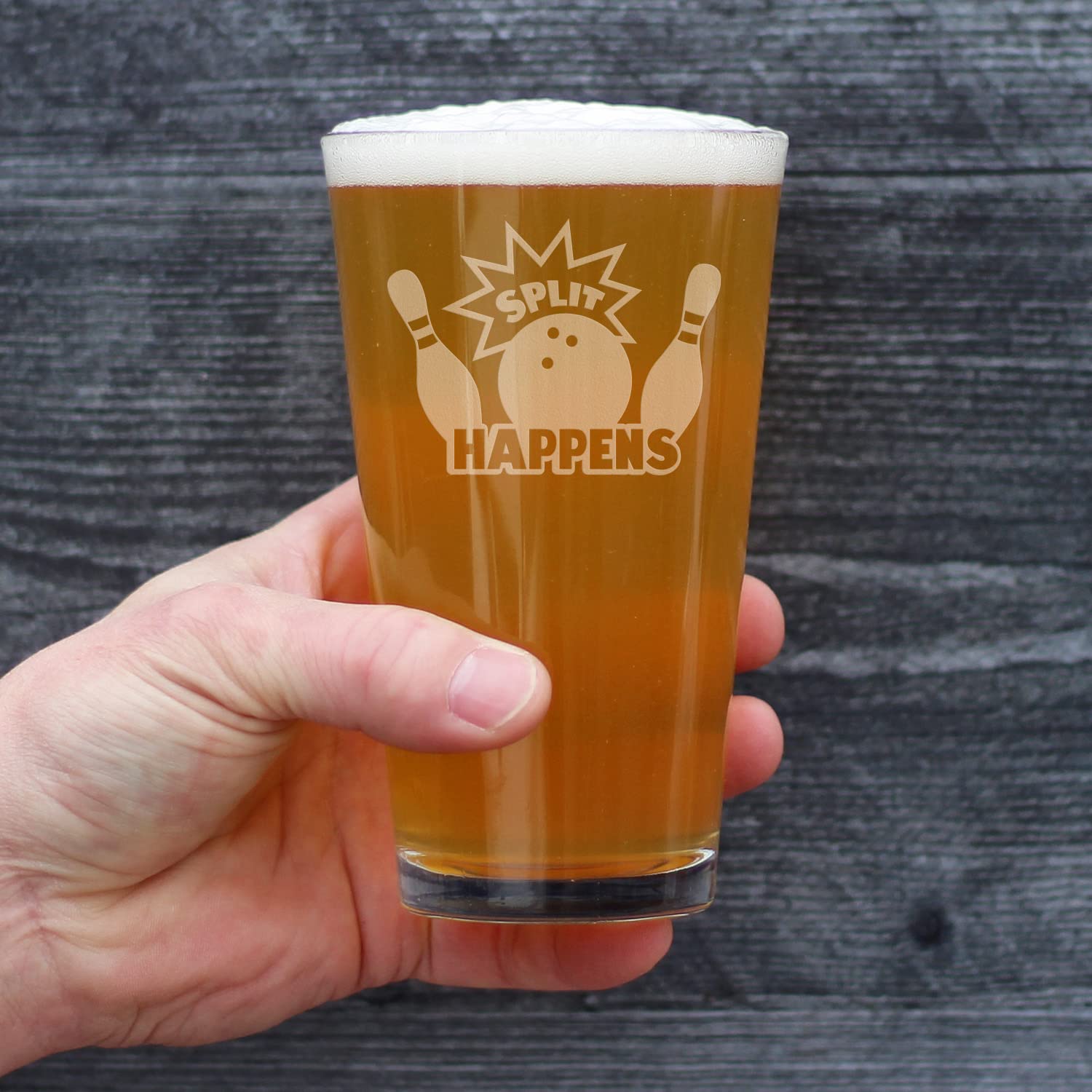 Split Happens - Pint Glass for Beer - Funny Bowling Themed Gifts and Decor for Bowlers - 16 oz Glass