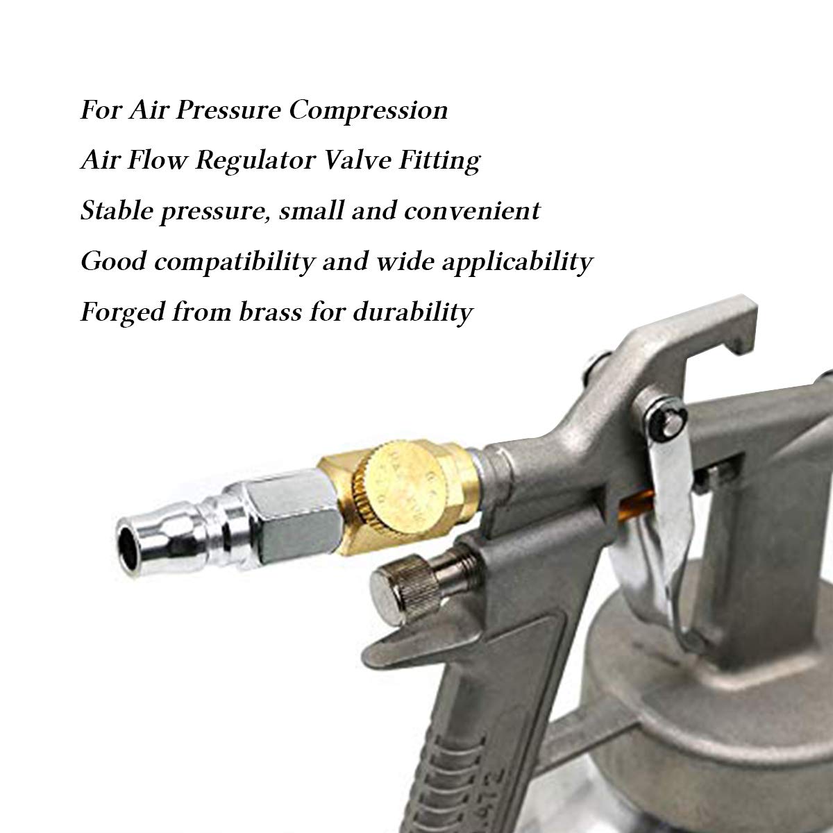 Quickun Pneumatic Brass In-Line Air Flow Regulator Valve, 1/4" NPT Male & Female, Air Pressure Compressor Tool