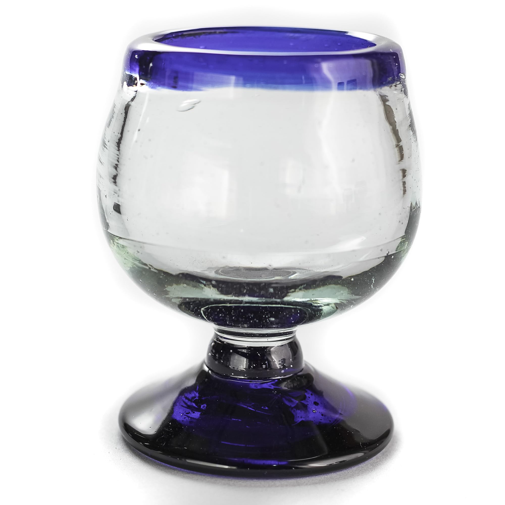 MEXTEQUIL - Authentic Mexican Tequila Hand Blown Shot Glasses - Set of 4-2 oz - Mini Glass Snifters - Heavy Base - Cognac (Cobalt Blue Rim)