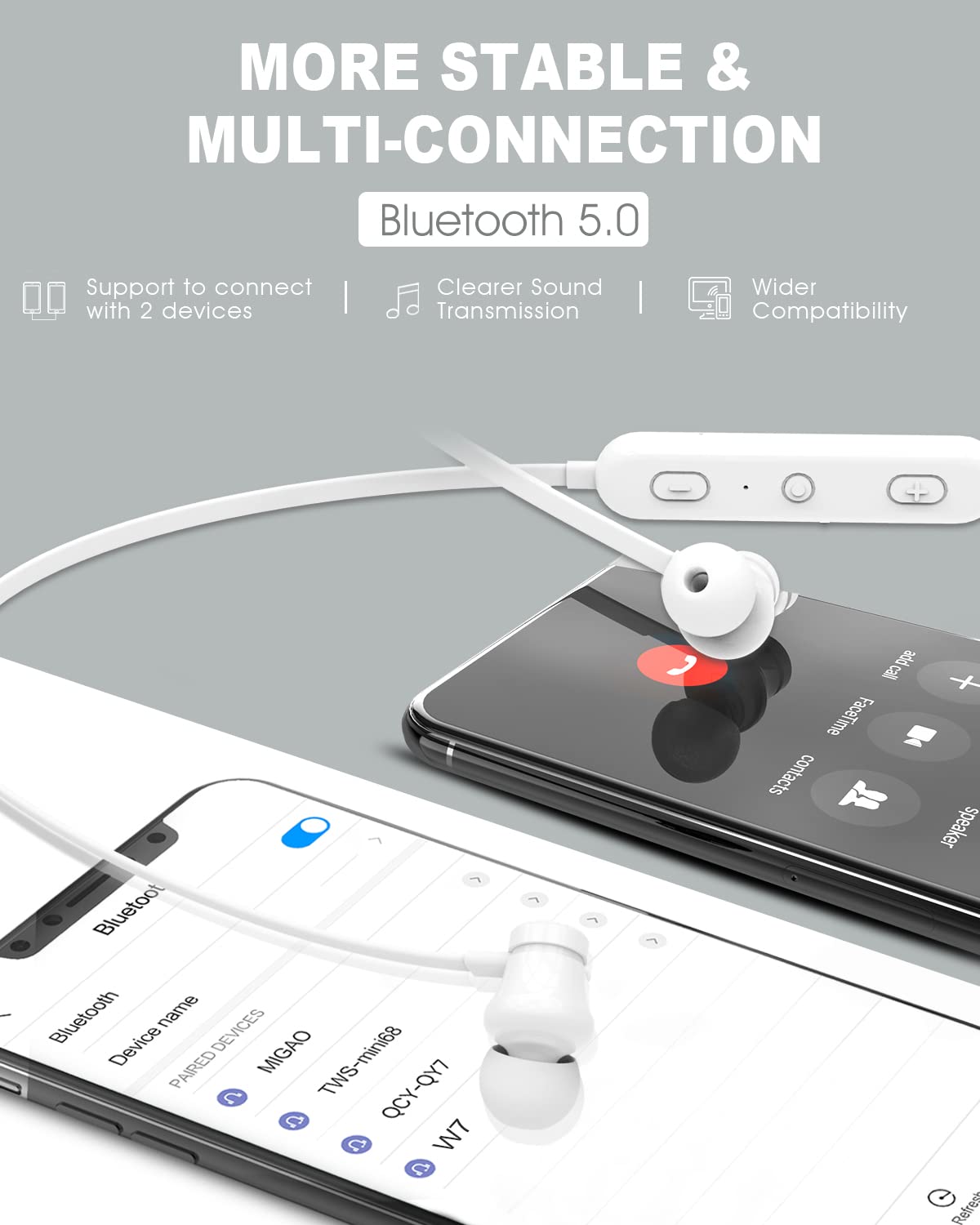 MUBIAO Bluetooth Headphones Neckband 20Hrs Playtime V5.0 Wireless Headset Sport Noise Cancelling Earbuds w/Mic for Gym Running Compatible with iPhone Samsung Android