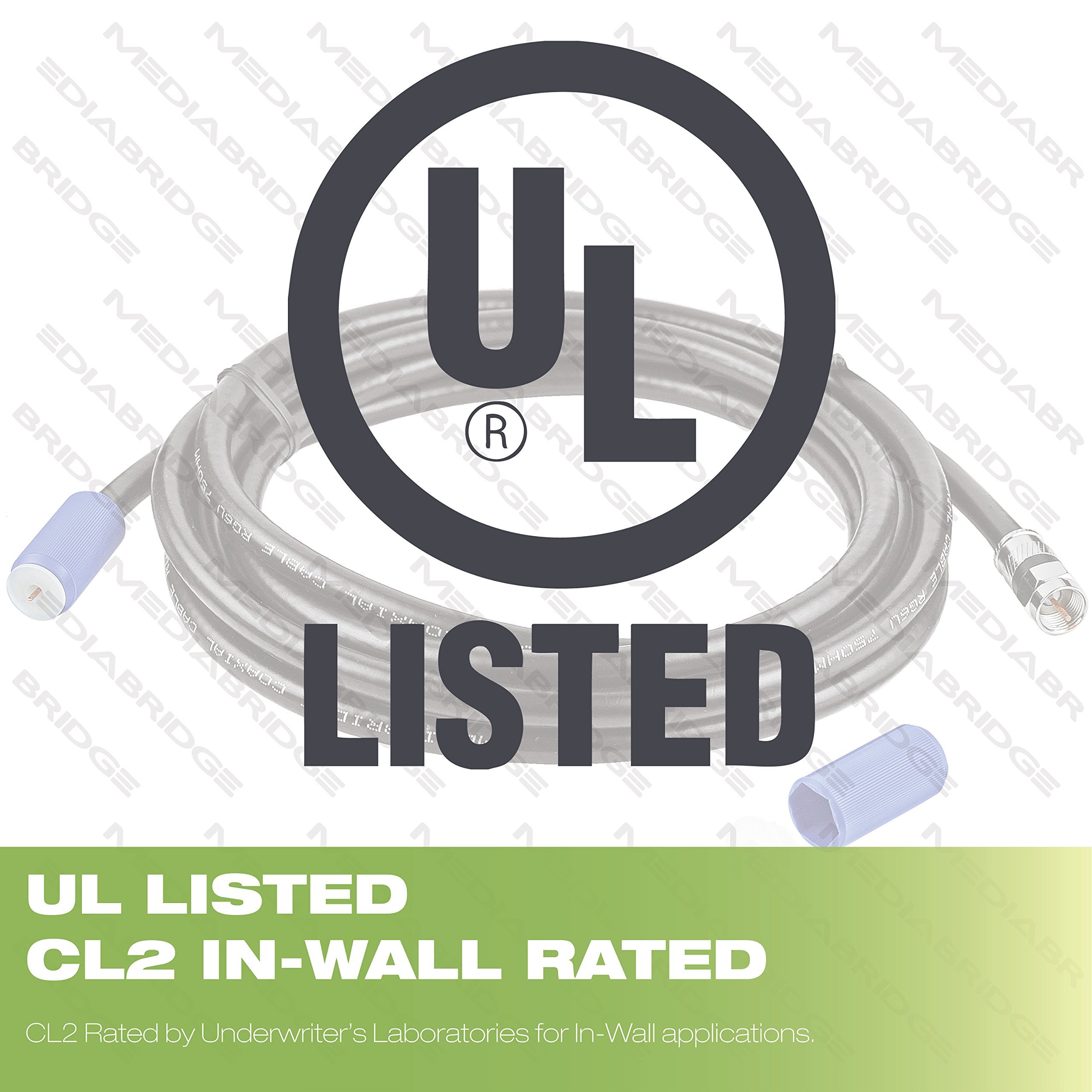Mediabridge Coaxial Patch Cable (50 ft) Triple-Shielded, in-Wall Rated RG6 Cable with Compression Connectors