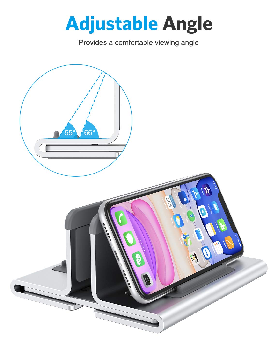 OMOTON Upgraded Laptop Vertical Stand, 3-in-1 Laptop Holder Dock with Sturdy Silicone Pads for Ultra Protection, Suitable for iPhone/iPad/MacBook Pro/Surface/Samsung/Android Tablets, Silver