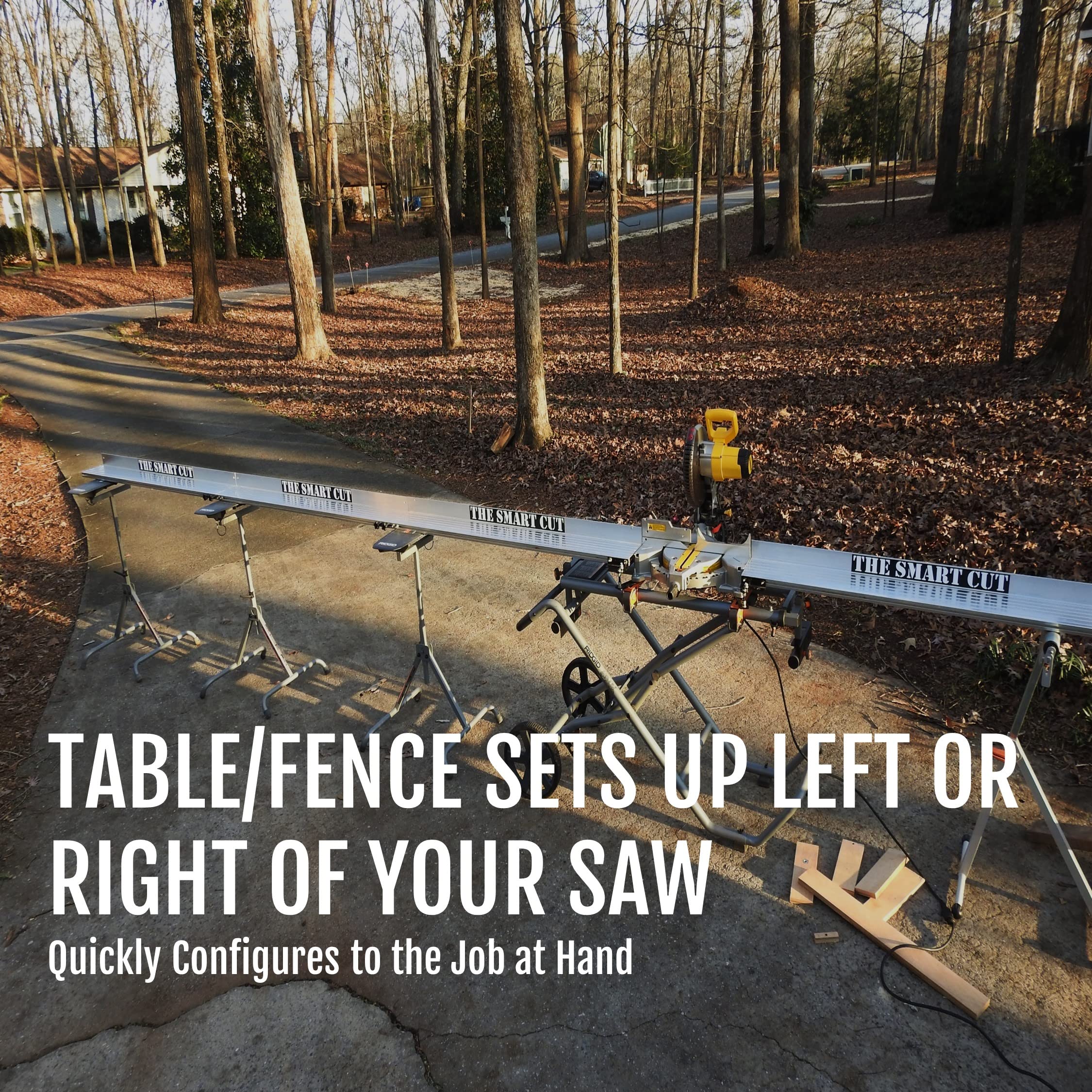 THE SMART CUT Aluminum Table Fence 9 ft with Universal Saw Attachment Mounts | For Any Portable Chop or Miter Saw Stand | Compact & Lightweight | Easy Setup Jobsite Table
