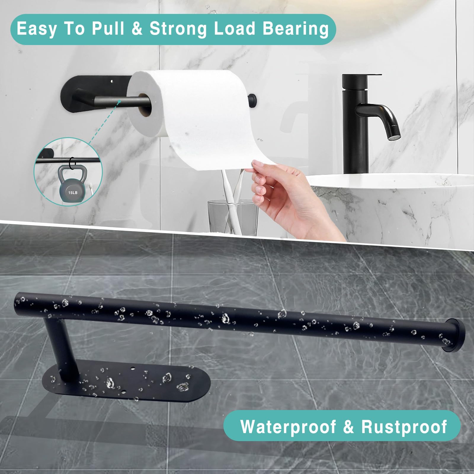 Paper Towel Holder, Self Adhesive or Drilling Paper Towel Holder Under Cabinet, Stainless Steel Black Paper Towel Holder Wall Mount for Kitchen, Bathroom, Sink, Pantry, Fridge