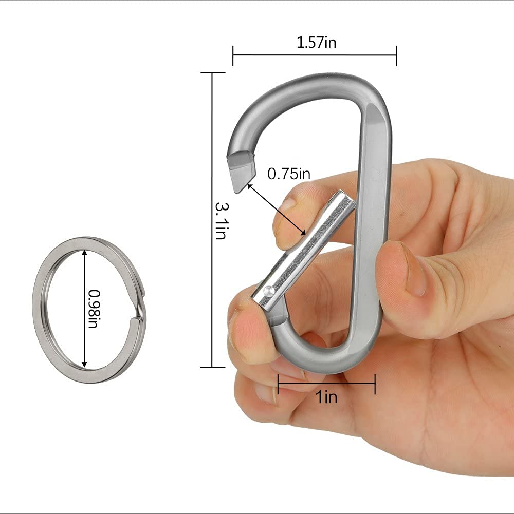 Michael Josh 10PCS 3" Carabiners Caribeaner Carabeaner Hooks Clips,D Ring Shap with 10PCS Wire Keychain + 10PCS Carabeeners Keyrings(Multi-Color)